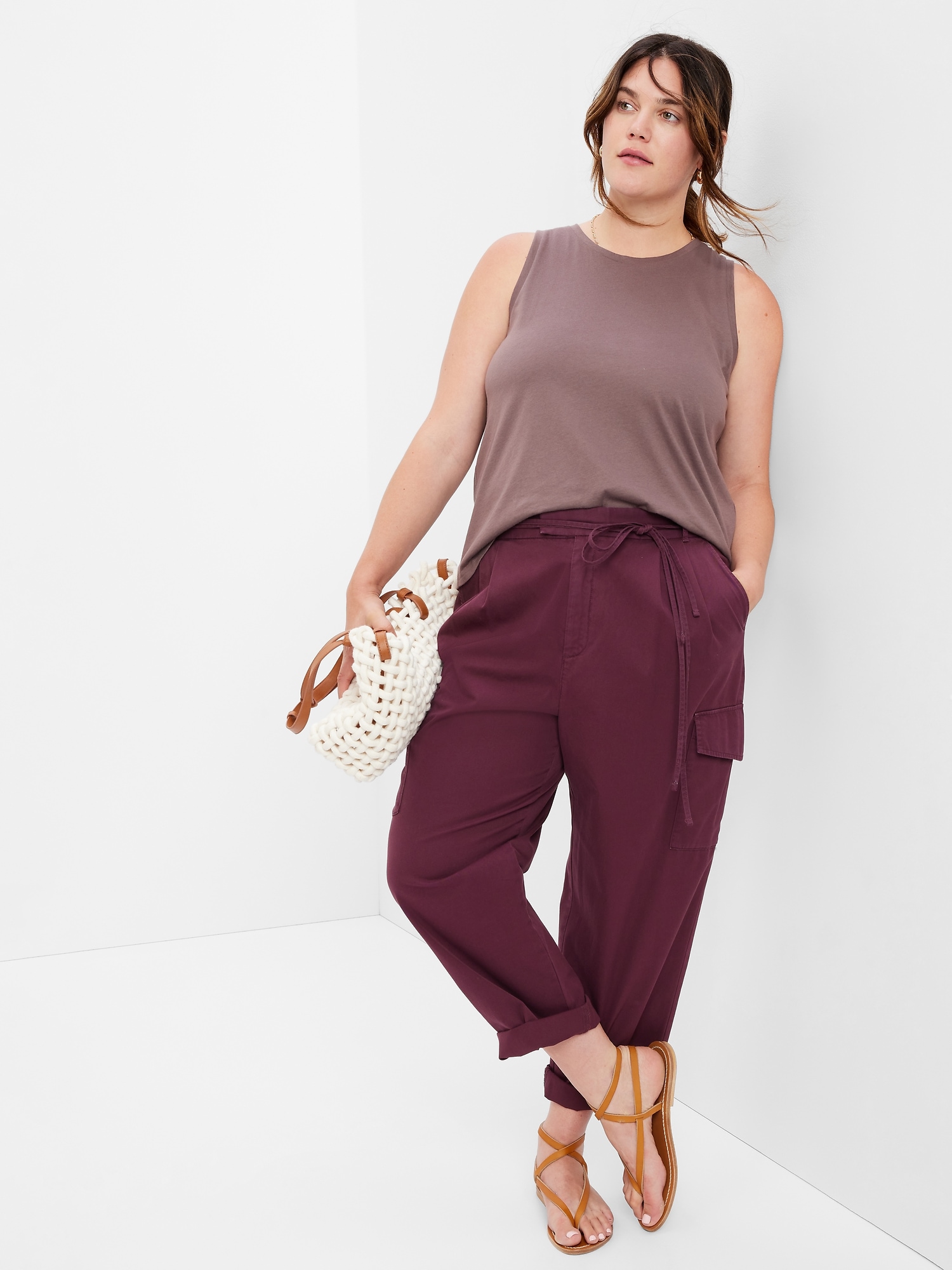 High Rise Pleated Cargo Pants with Washwell | Gap