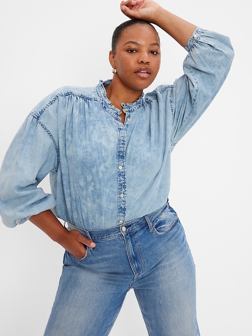 Denim Ruffle Neck Shirt with Washwell | Gap