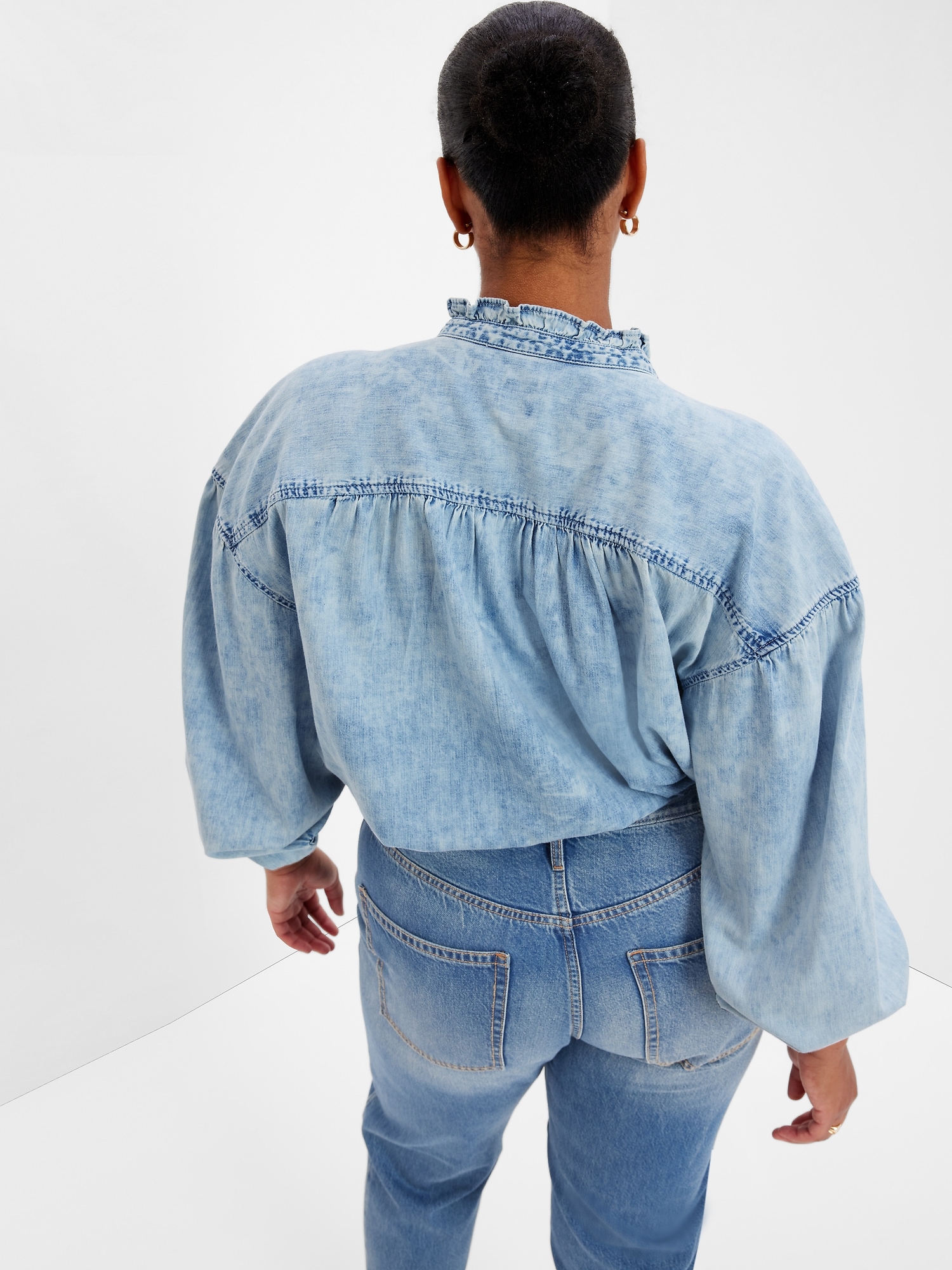 Denim Ruffle Neck Shirt with Washwell | Gap