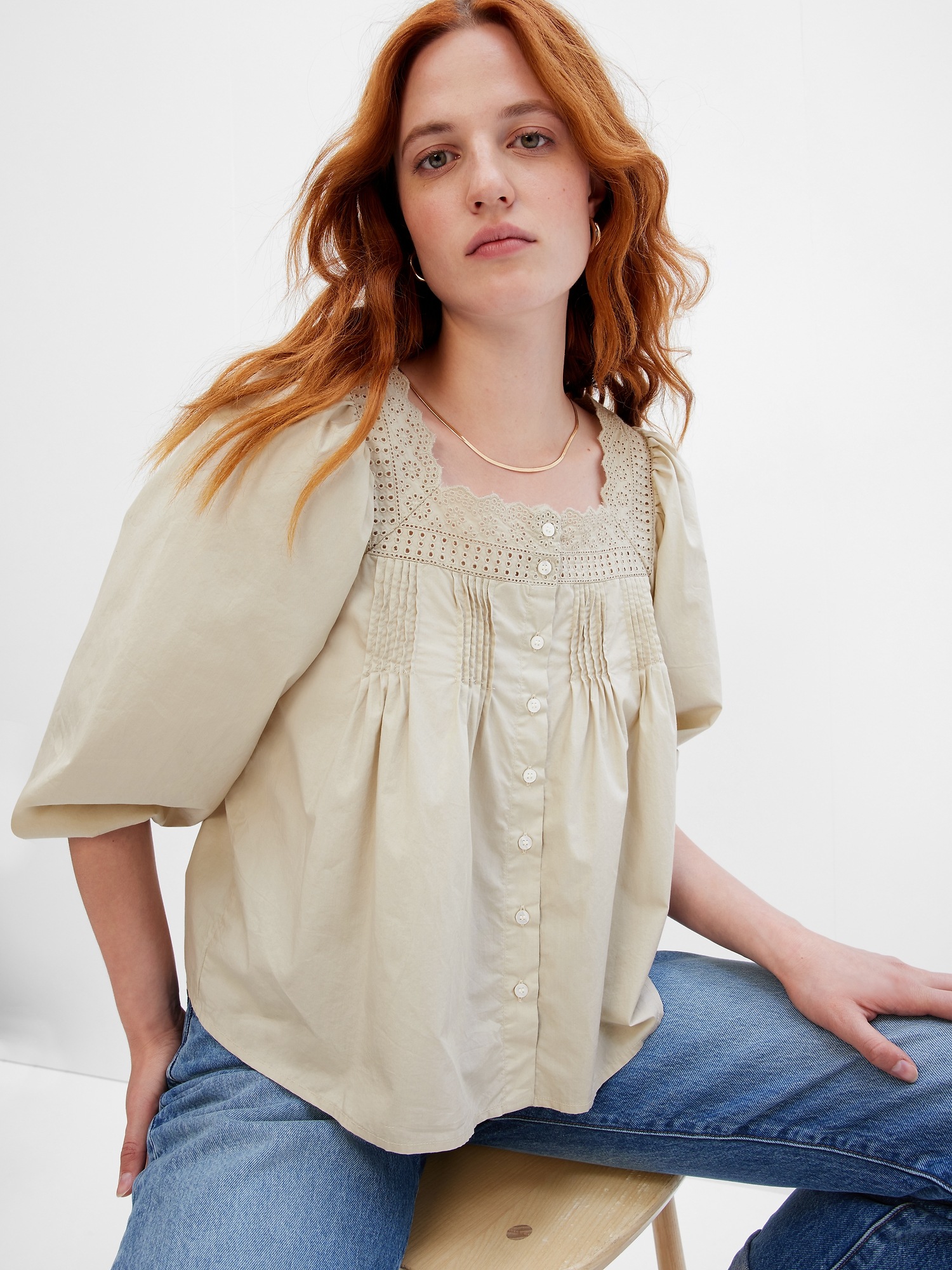 Puff Sleeve Button-Front Top | Gap