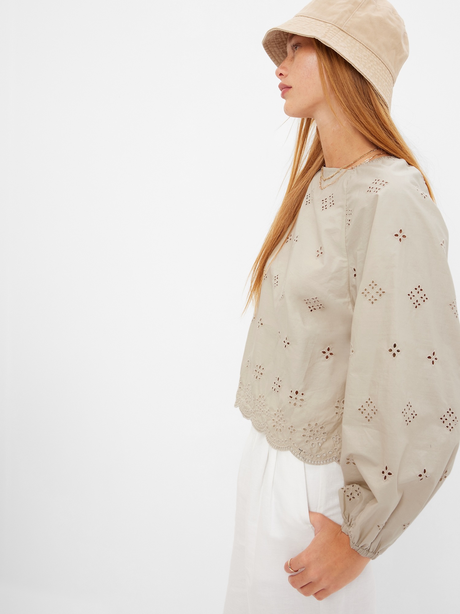 Balloon Sleeve Eyelet Top | Gap