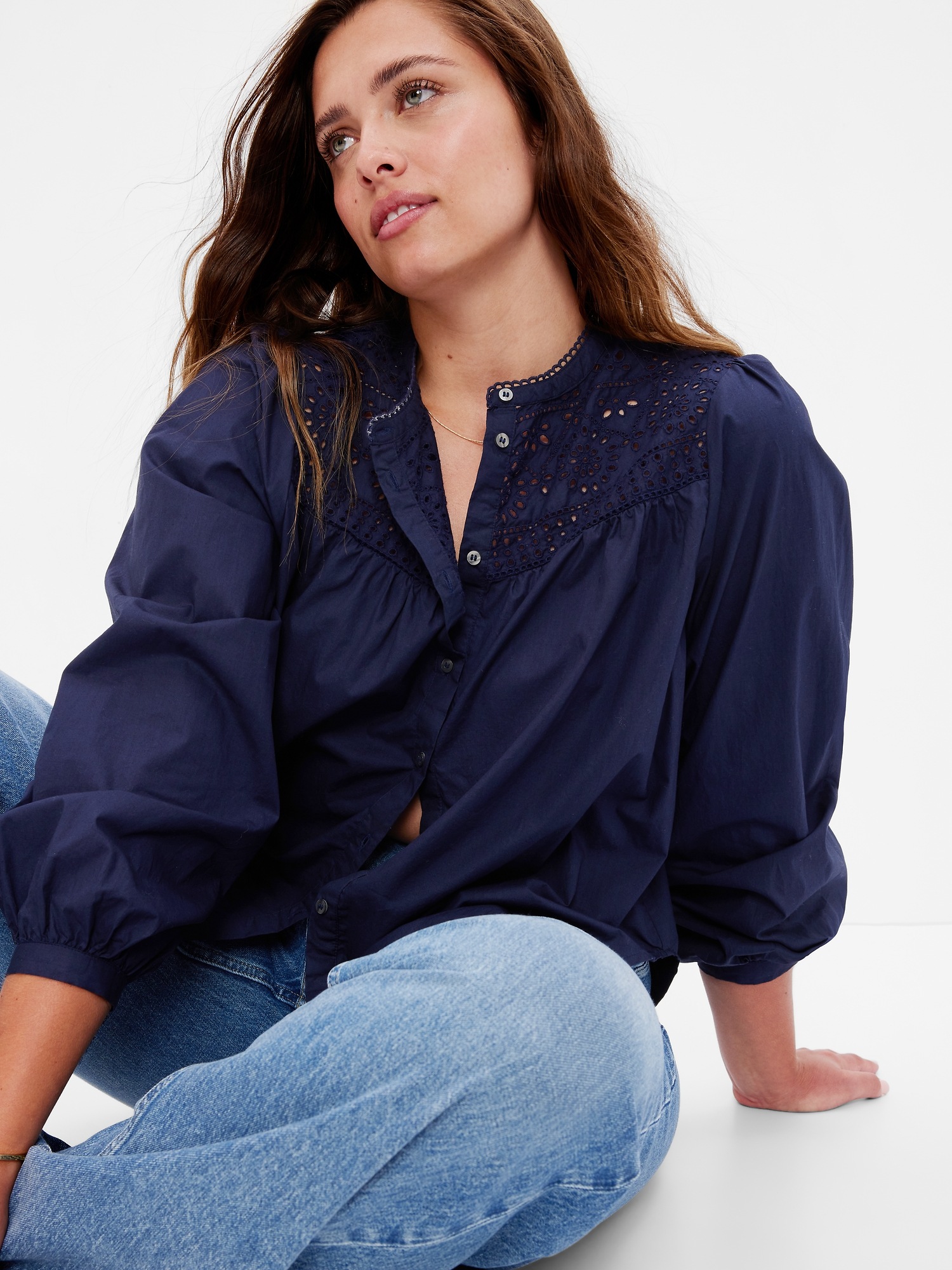 Eyelet Puff Sleeve Shirt | Gap