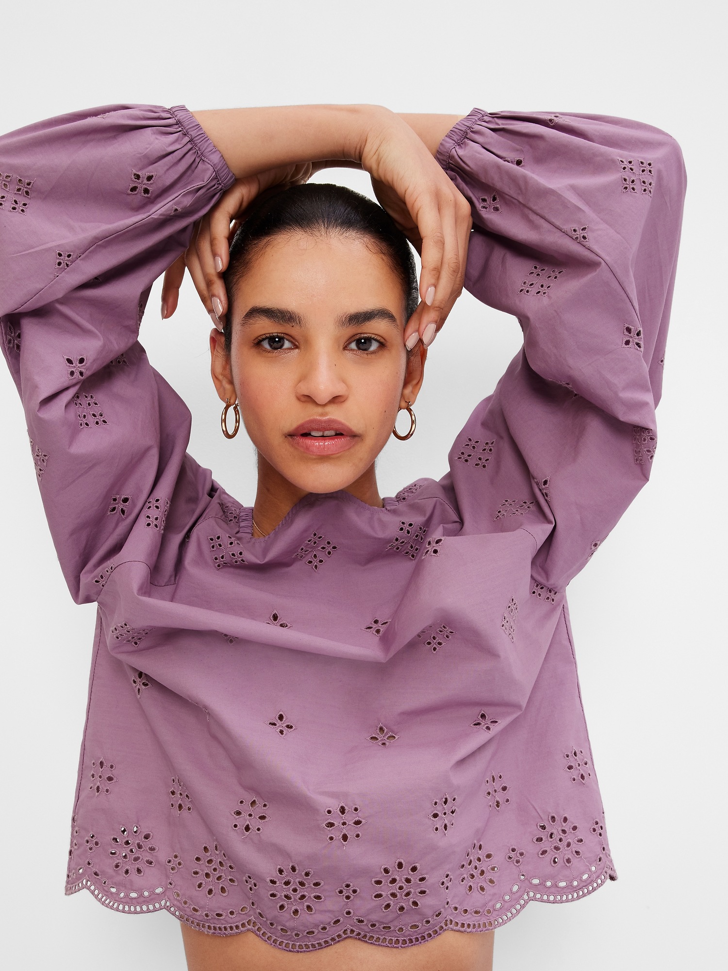 Balloon Sleeve Eyelet Top | Gap