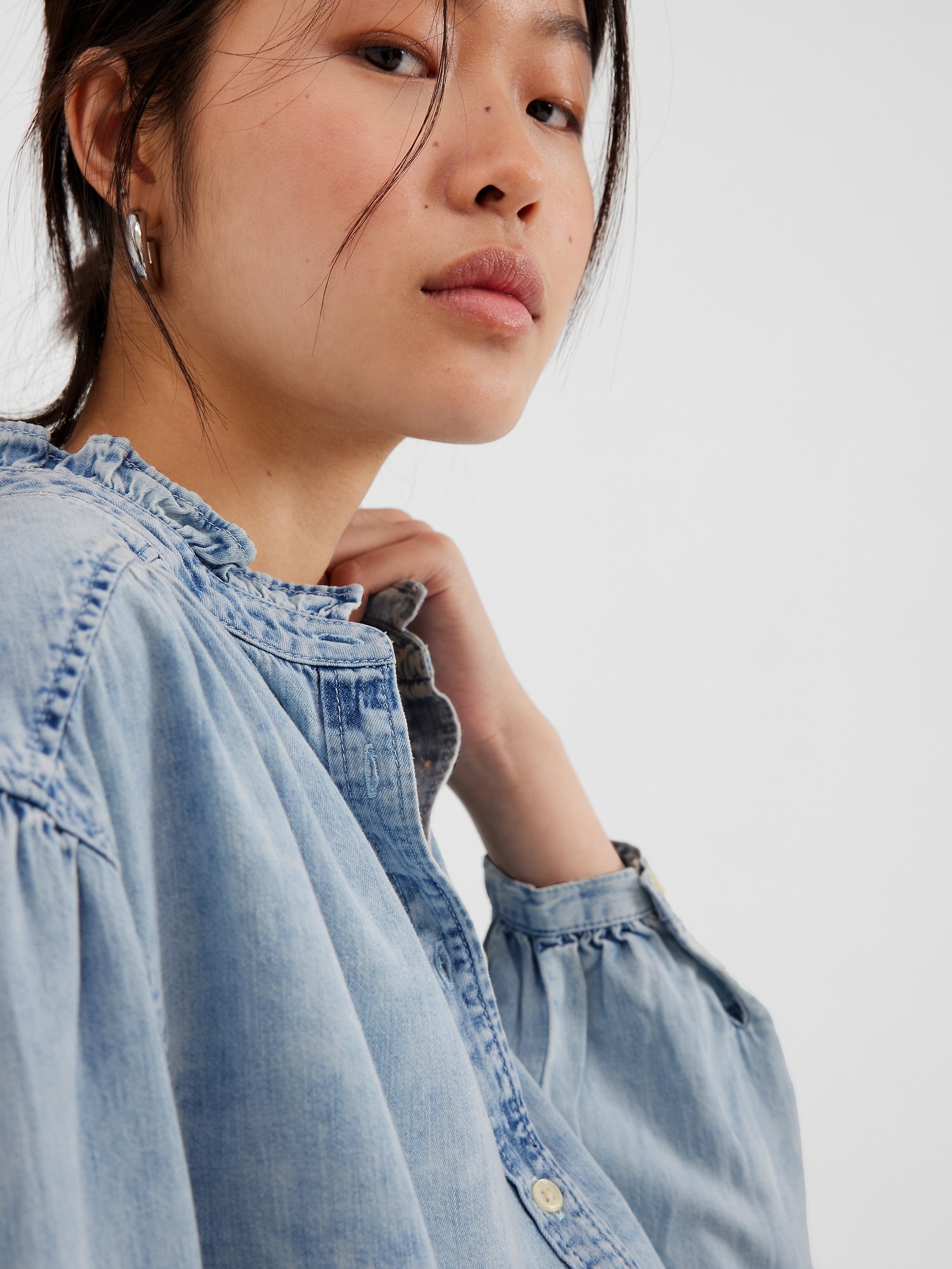 Denim Ruffle Neck Shirt with Washwell | Gap