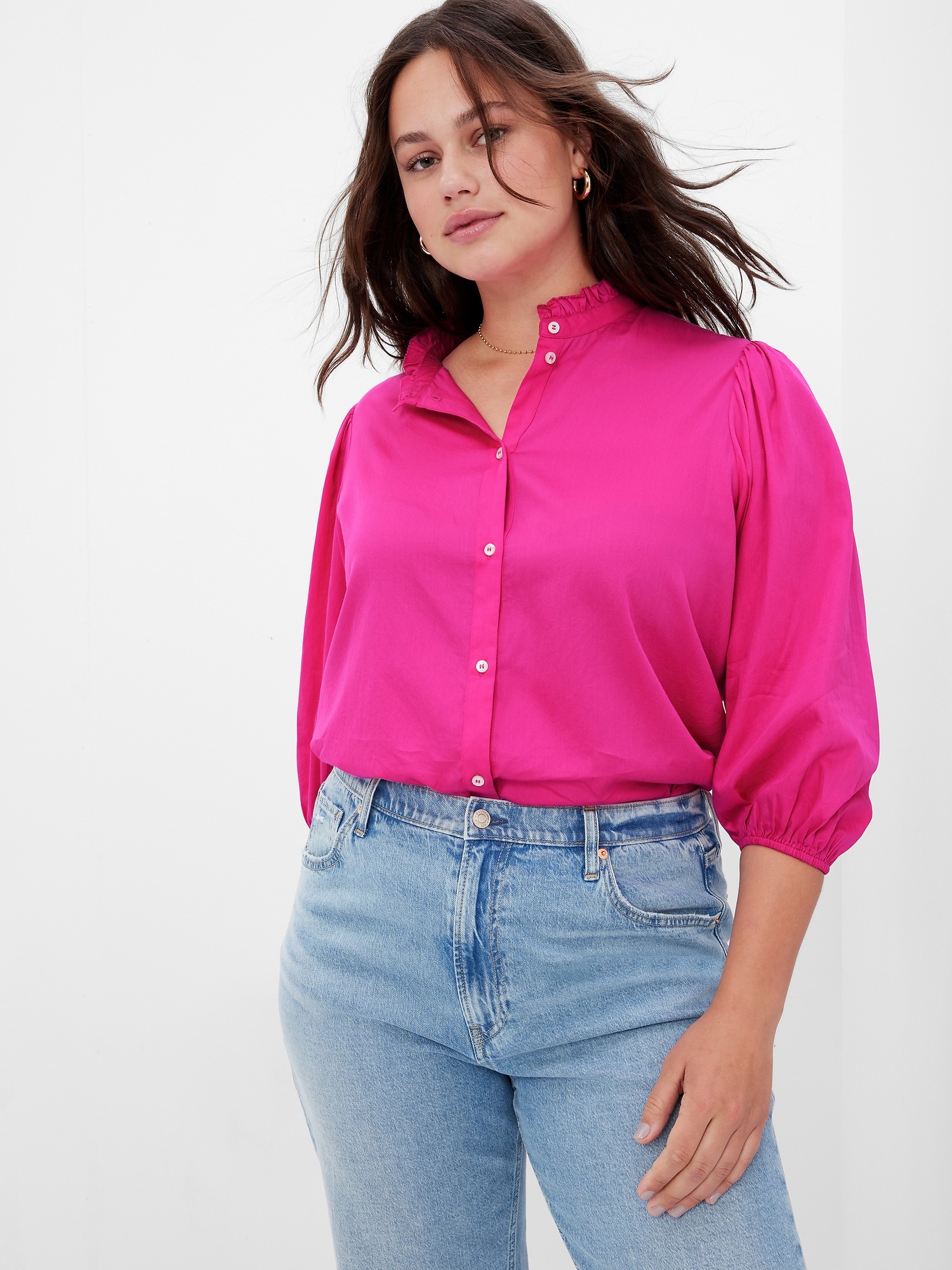 Puff Sleeve Mockneck Shirt | Gap