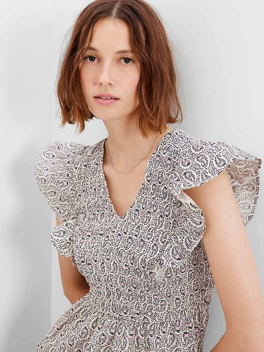 Smocked Flutter Sleeve Midi Dress Gap
