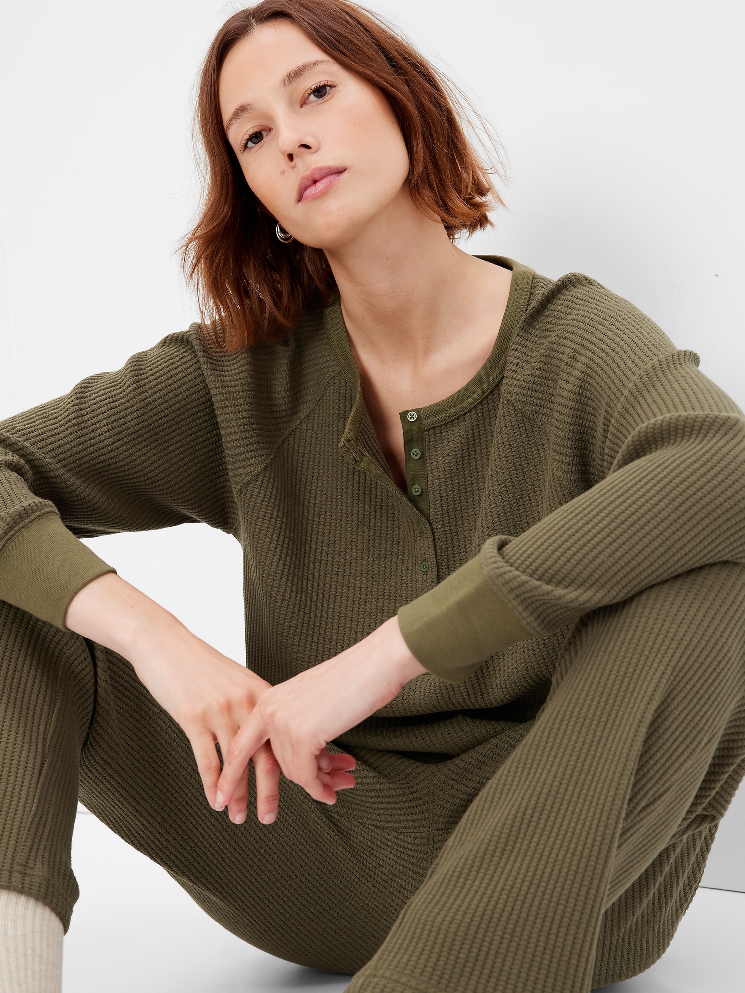 Waffle Raglan Henley T-Shirt | Gap