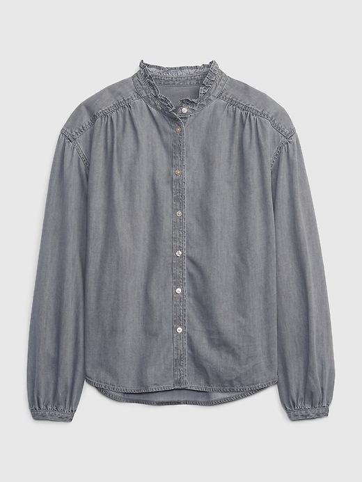 Denim Ruffle Neck Shirt with Washwell | Gap