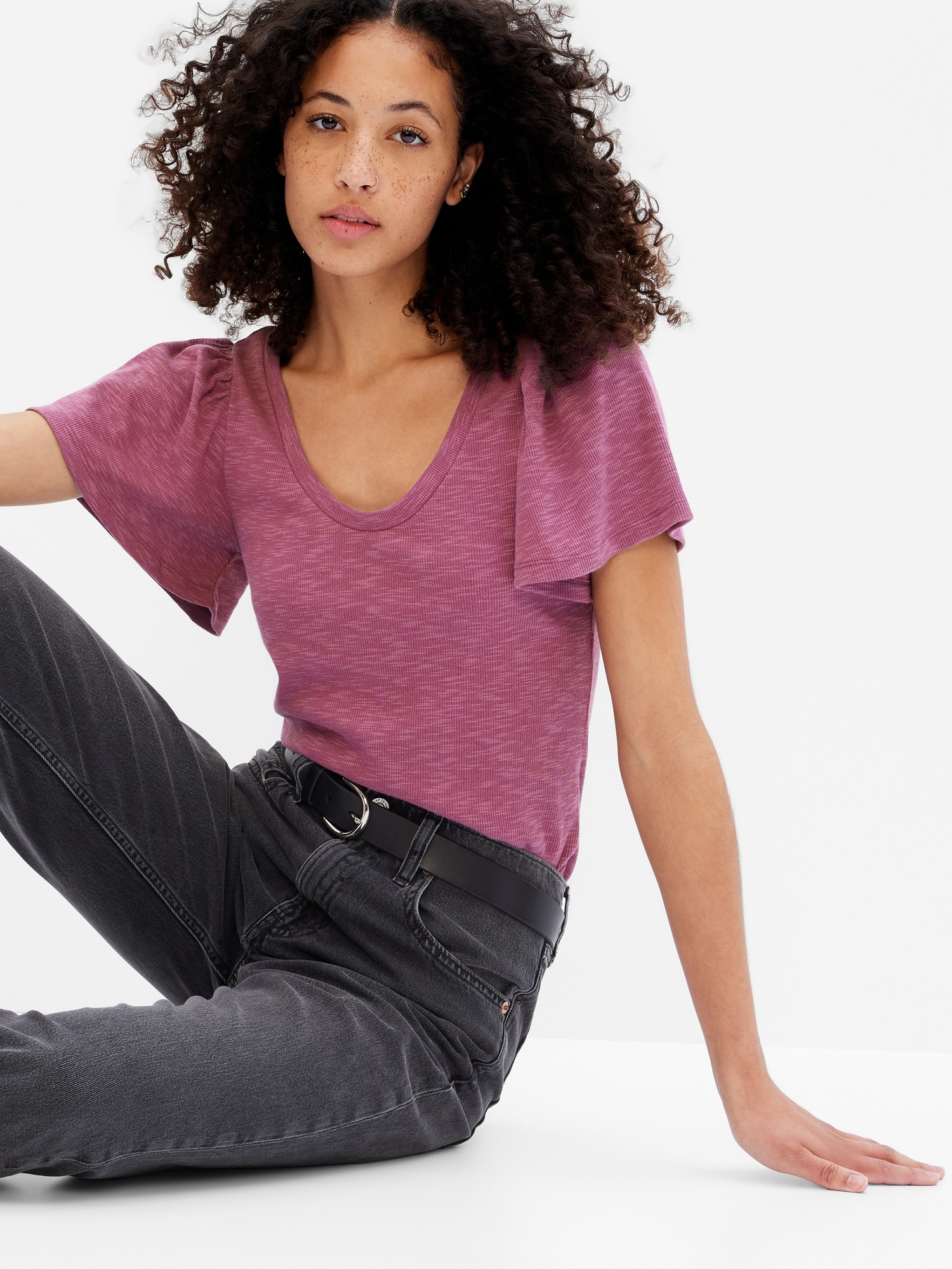 Rib Flutter Sleeve T-Shirt | Gap