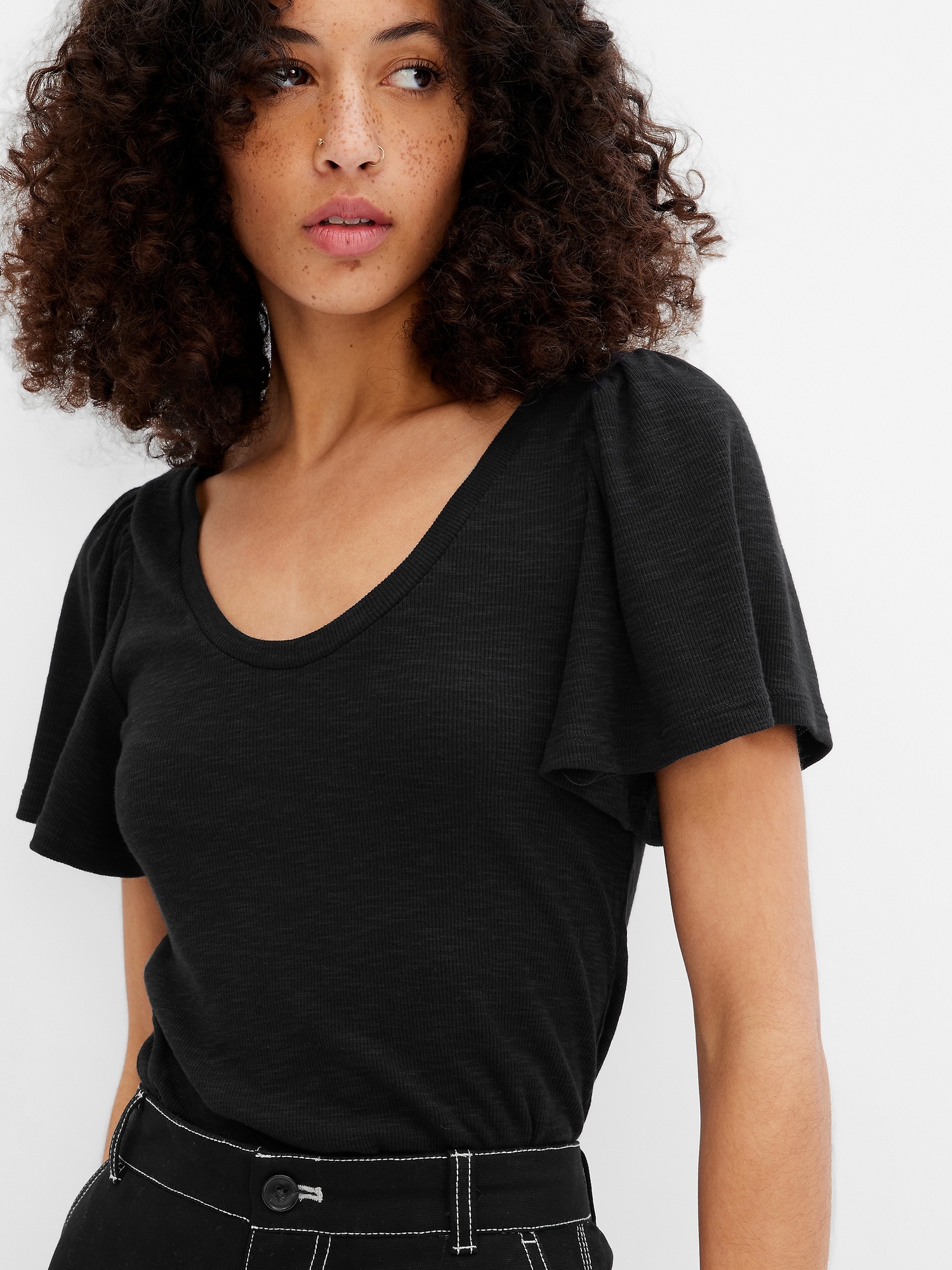 Rib Flutter Sleeve T-Shirt | Gap