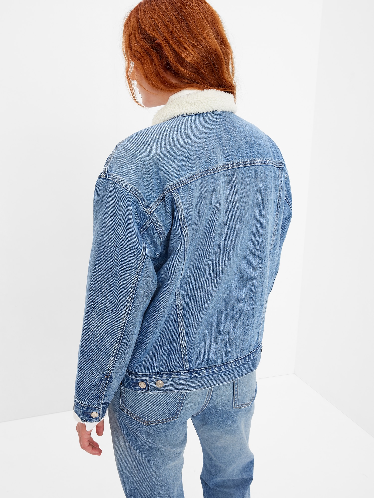 Oversized Icon Denim Sherpa Jacket with Washwell | Gap
