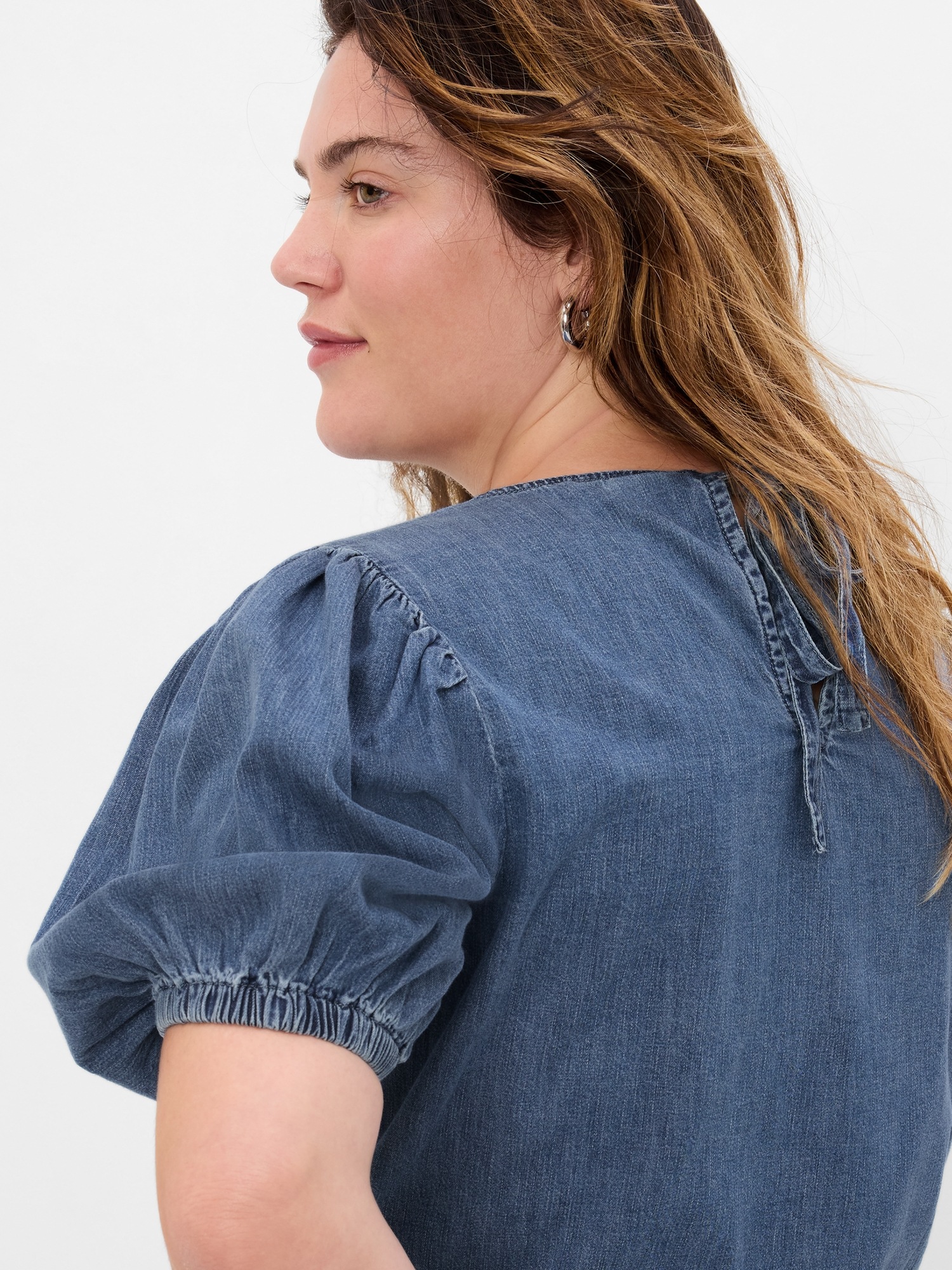 Puff Sleeve Denim Top with Washwell | Gap