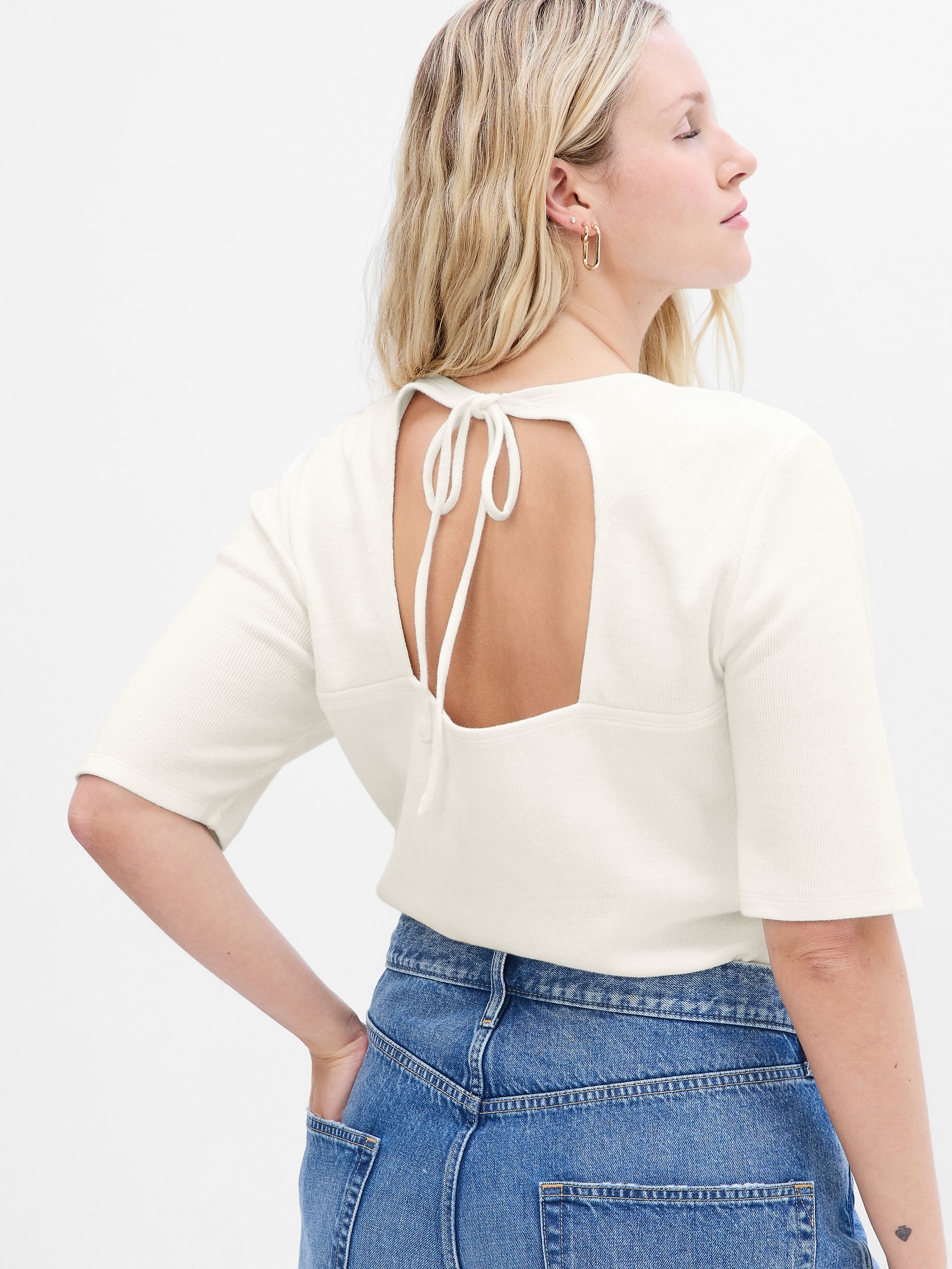 Tie-Back Cutout Rib T-Shirt | Gap
