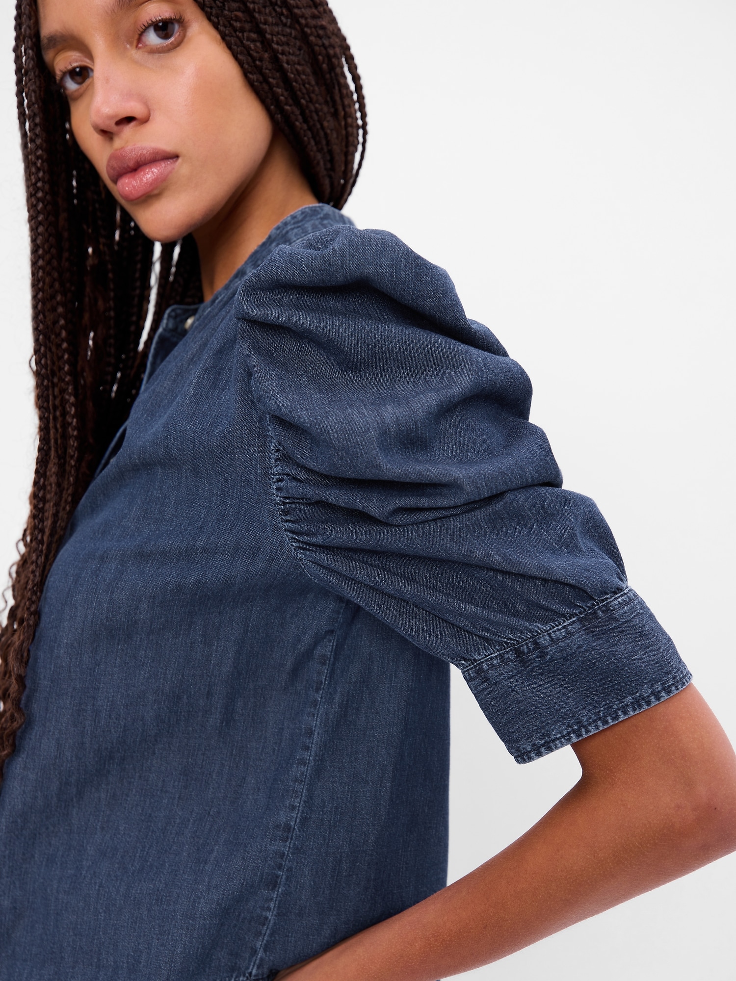Puff Sleeve Denim Shirt With Washwell Gap