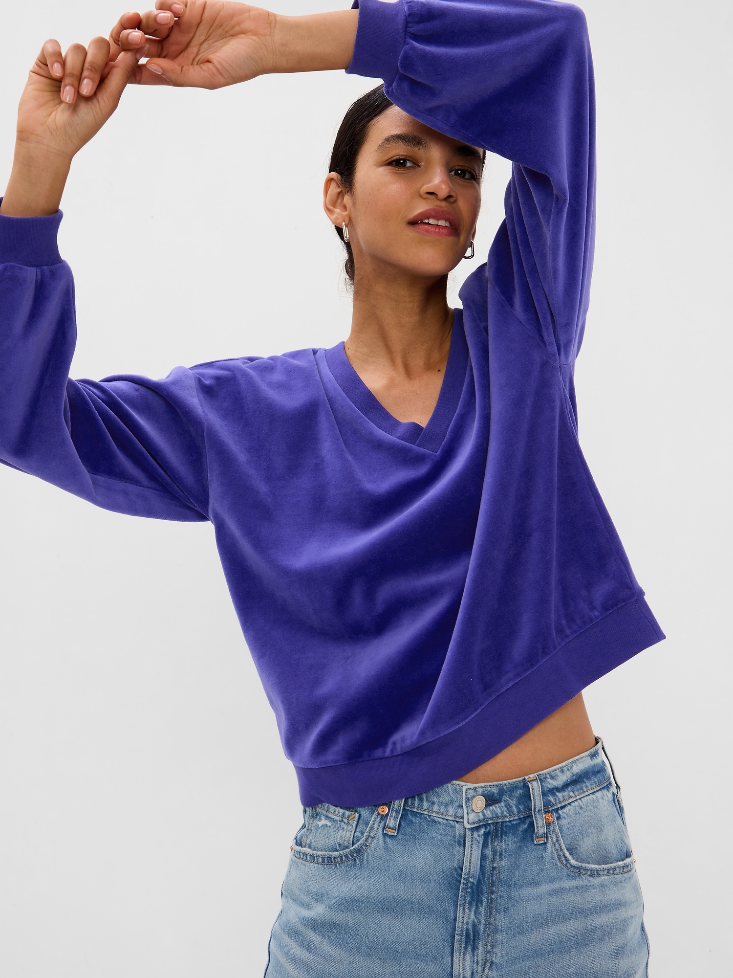 Easy V-Neck Velour Sweatshirt | Gap
