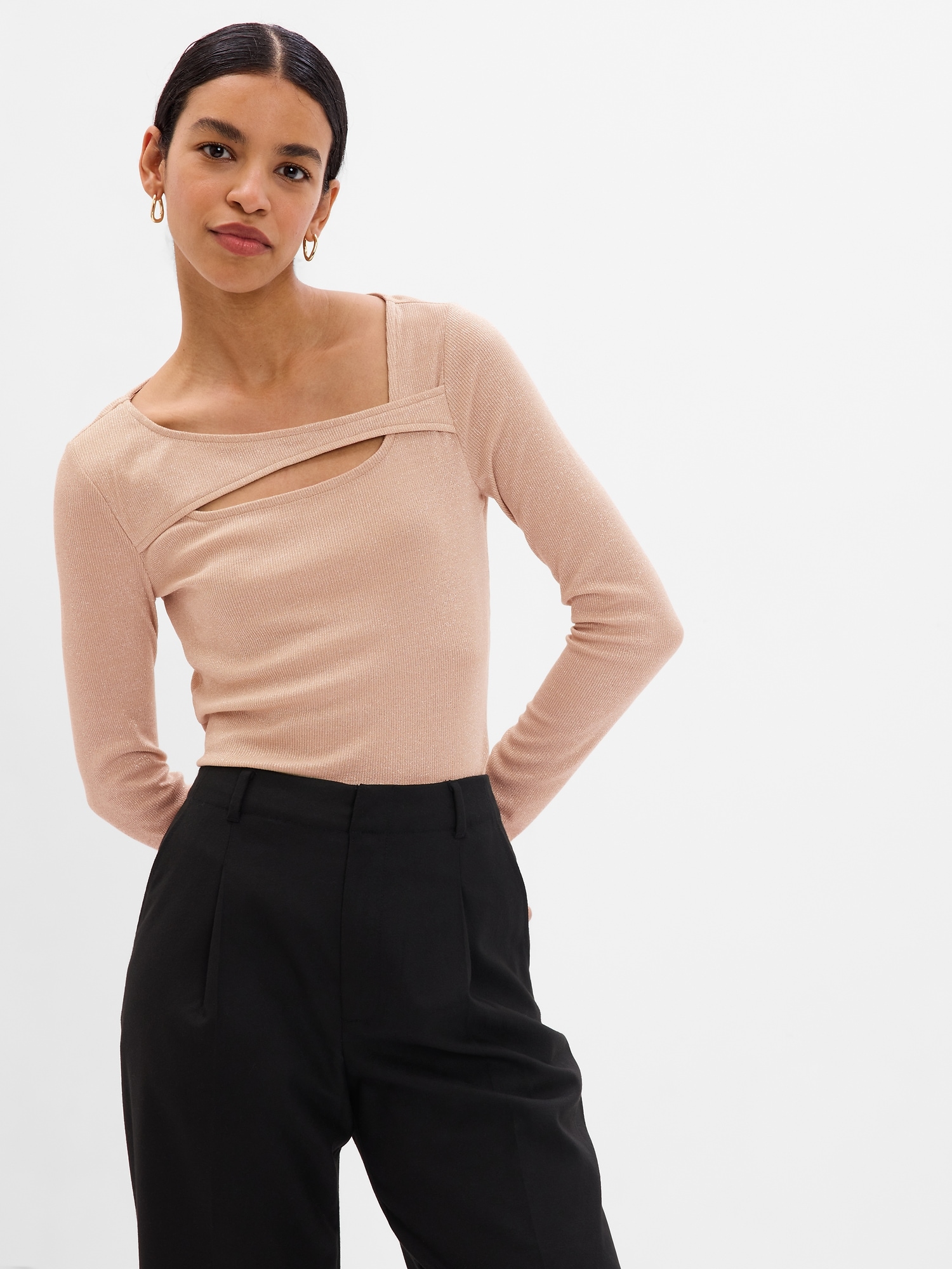 Metallic Rib Crossover Cutout Top | Gap