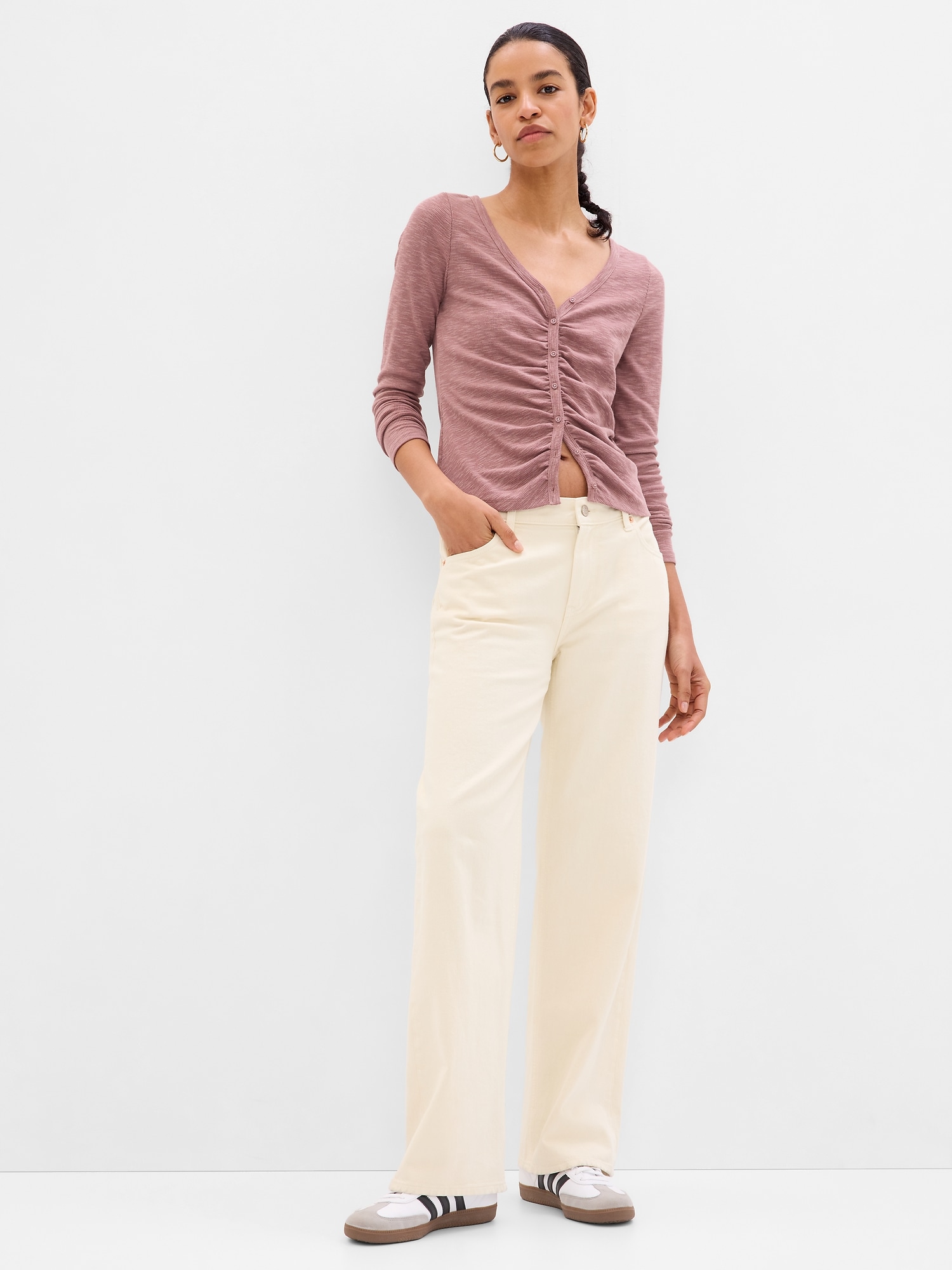 Ruched Rib Cardigan | Gap