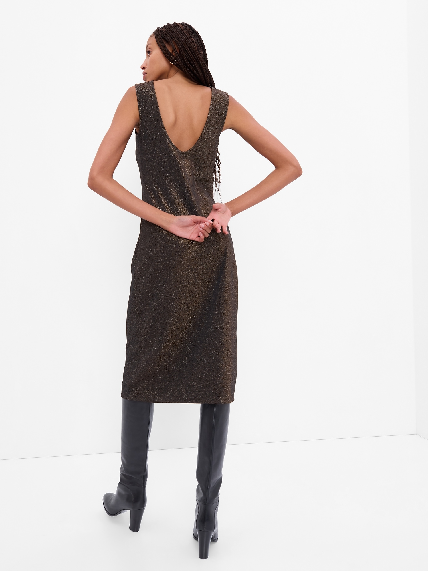 Low Back Metallic Midi Dress | Gap