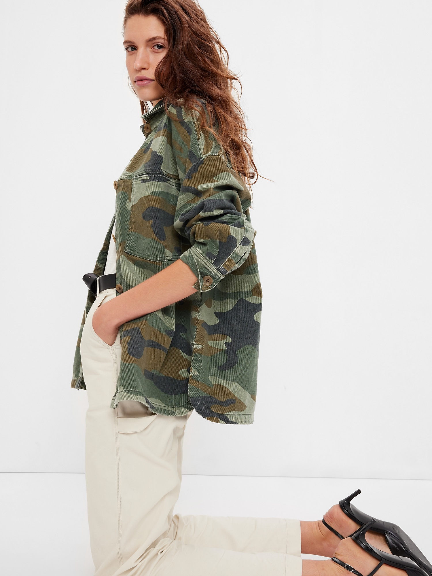 Oversized Khaki Shirt Jacket with Washwell | Gap