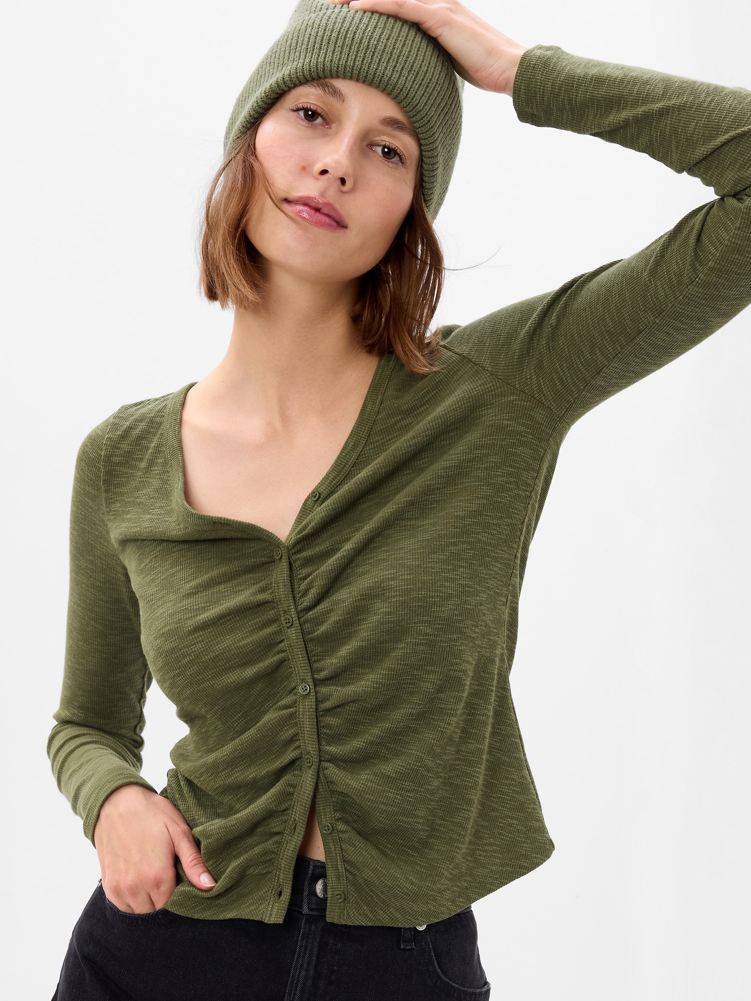 Ruched Rib Cardigan | Gap