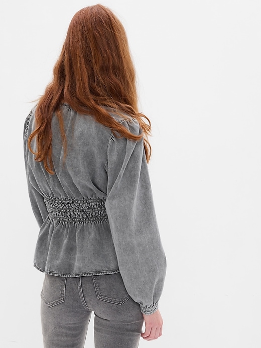 Puff Sleeve Denim Peplum Top With Washwell Gap