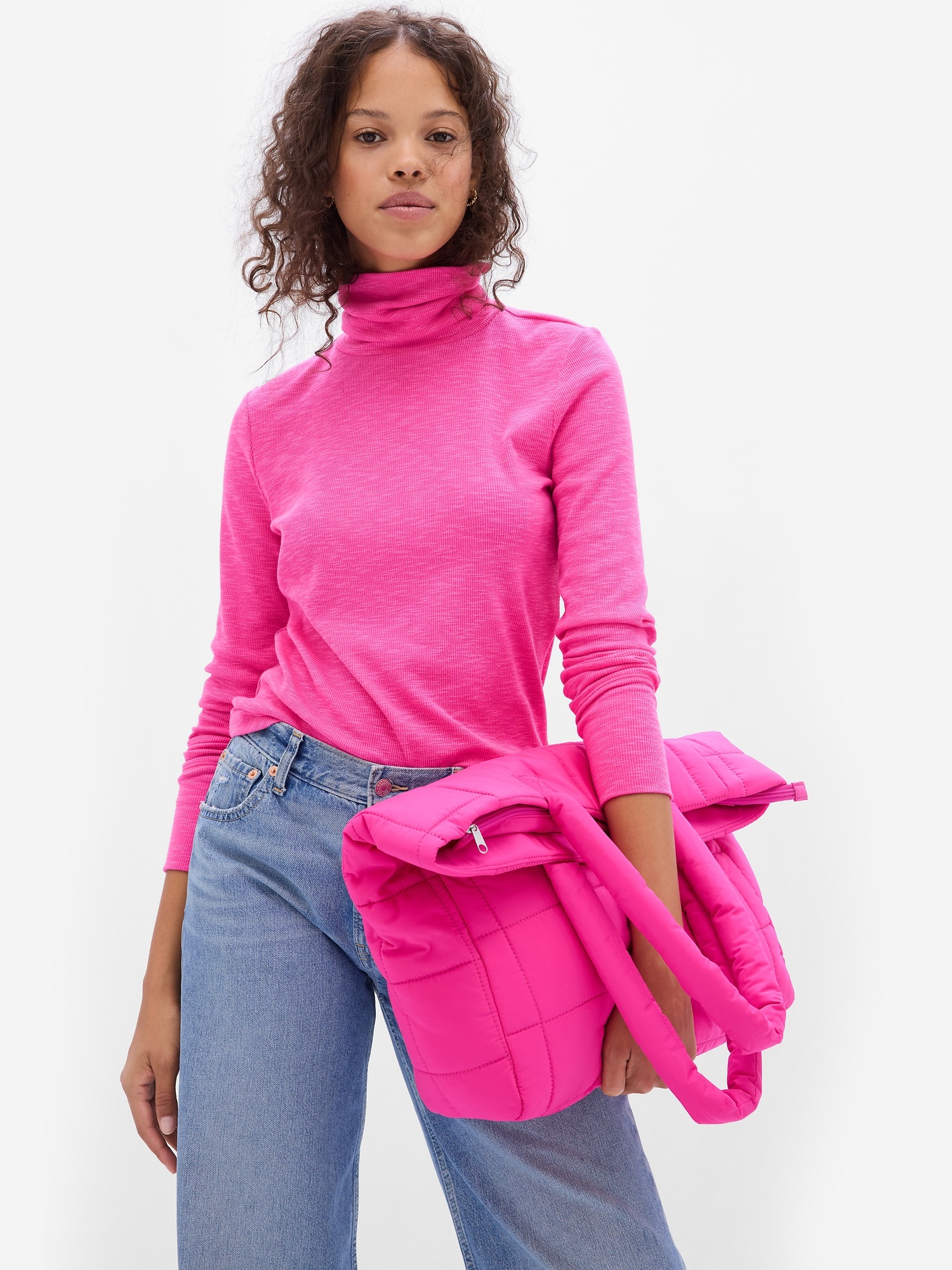 Gap Slub Rib Turtleneck In Super Neon Pink | ModeSens