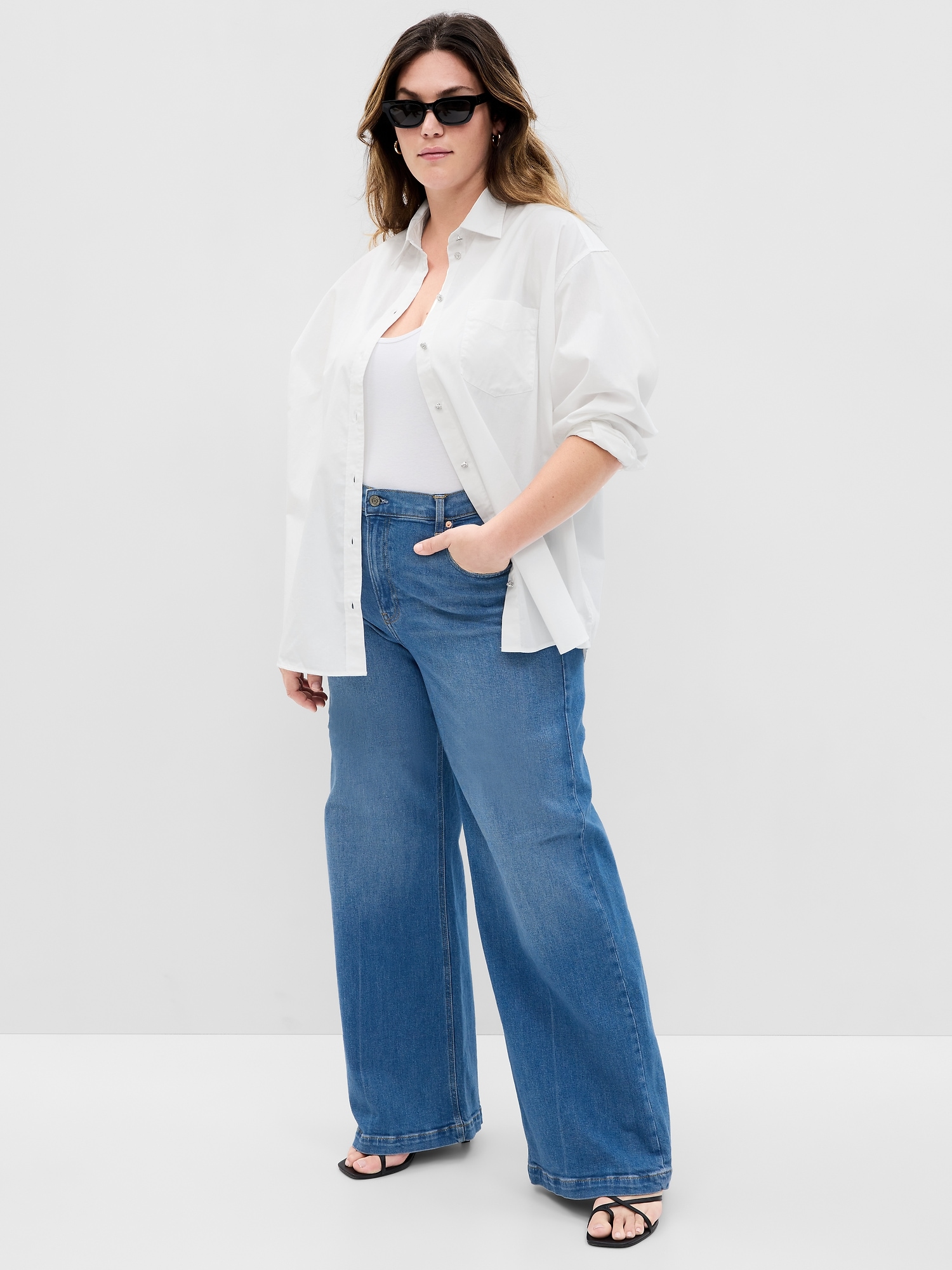 Rhinestone Button Big Shirt | Gap