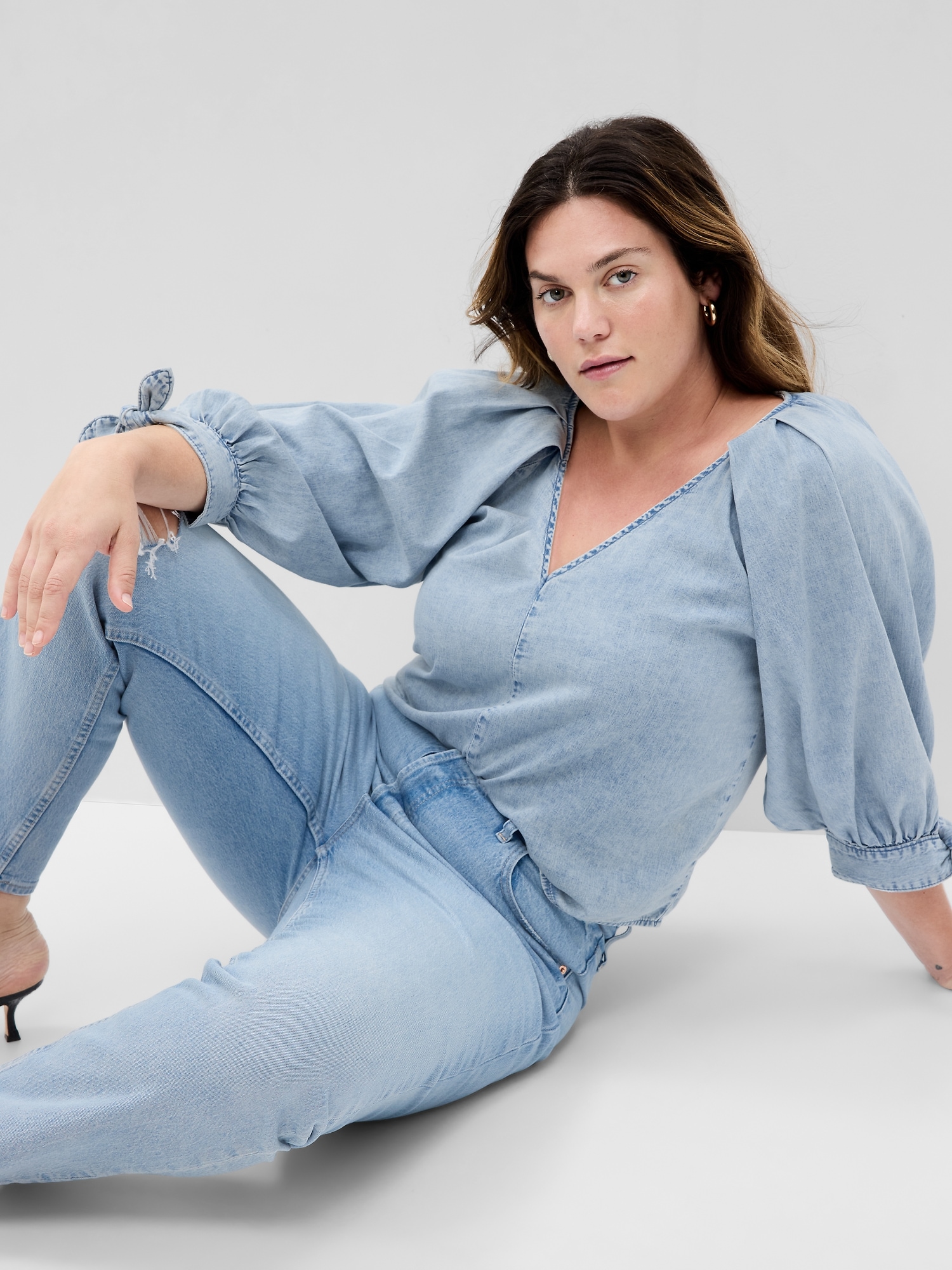 Denim Balloon Sleeve Top with Washwell | Gap