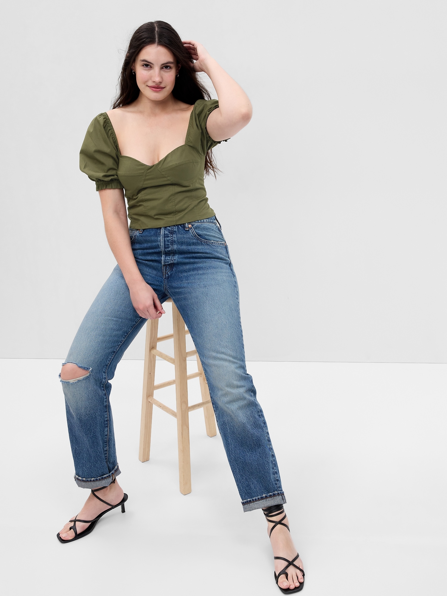 Puff Sleeve Sweetheart Crop Top | Gap