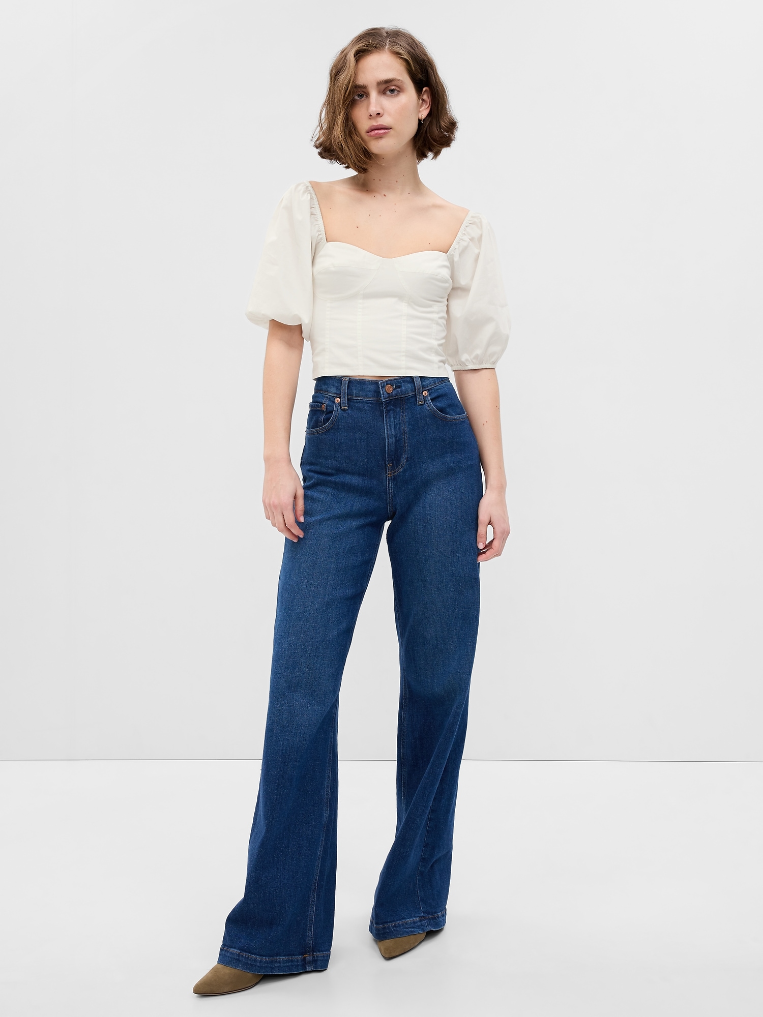 Puff Sleeve Sweetheart Crop Top | Gap
