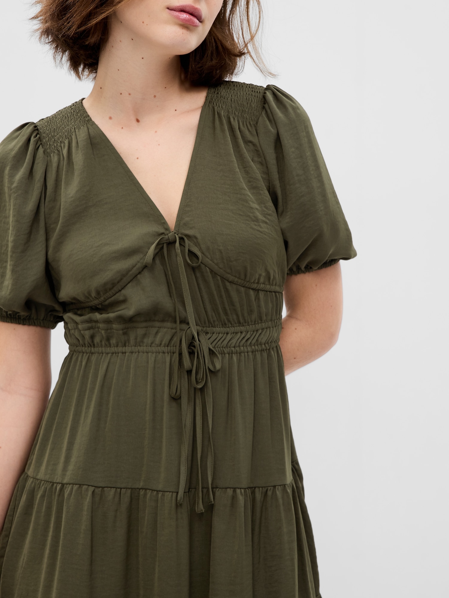 Tie-Front Tiered Mini Dress | Gap
