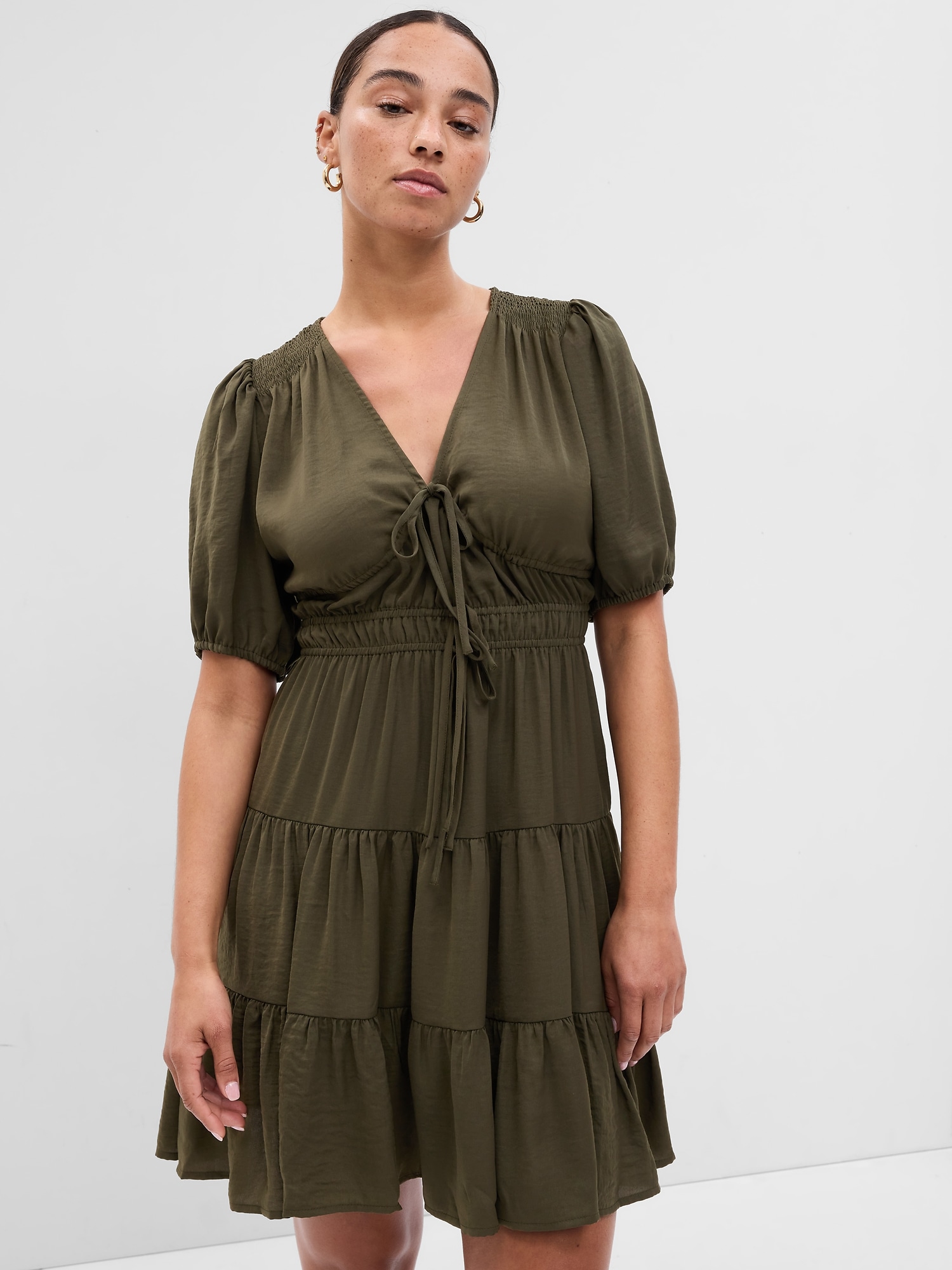 Tie-Front Tiered Mini Dress | Gap