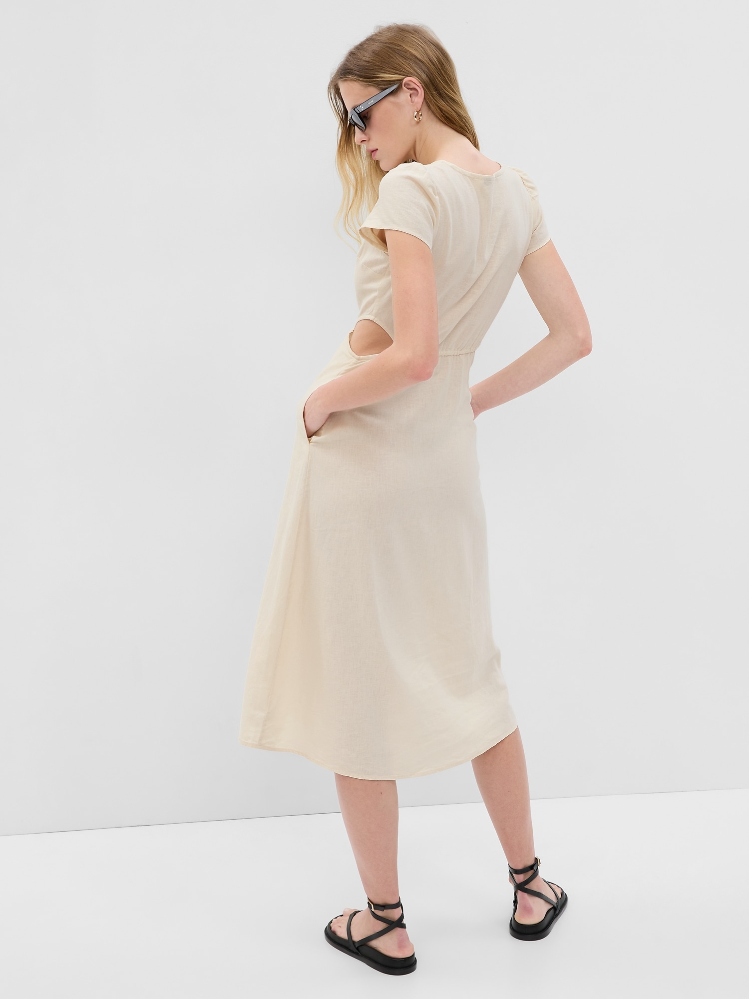 Linen-Blend Cutout Midi Dress | Gap