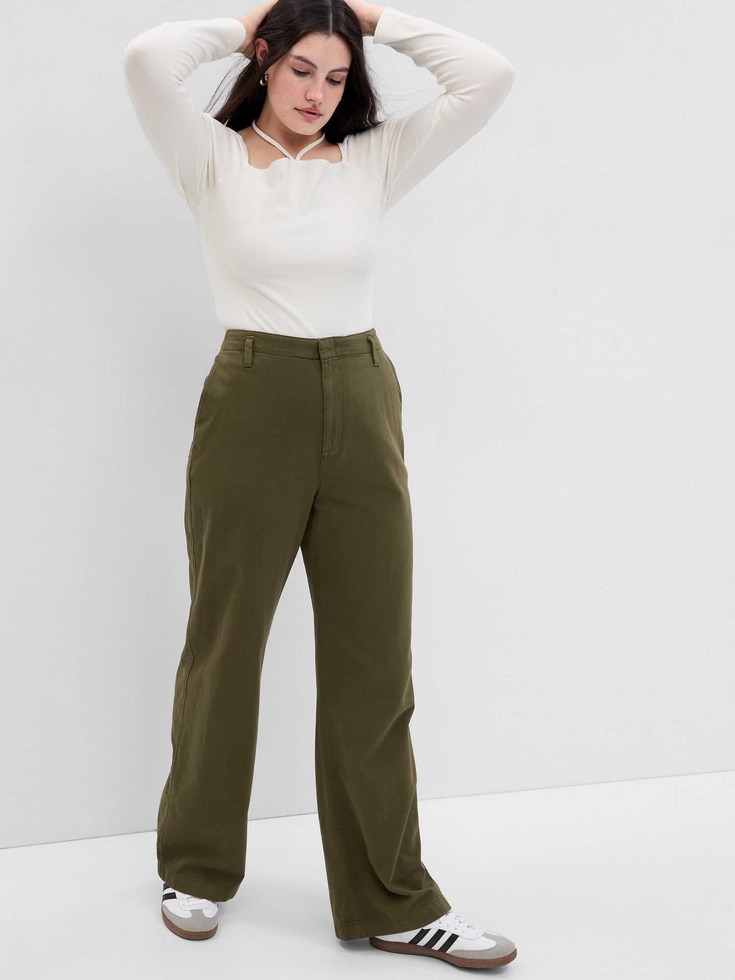 Mid Rise Twill Wide-Leg Khakis | Gap