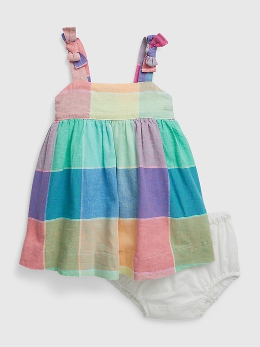 Baby Linen-Cotton Spring Plaid Dress | Gap