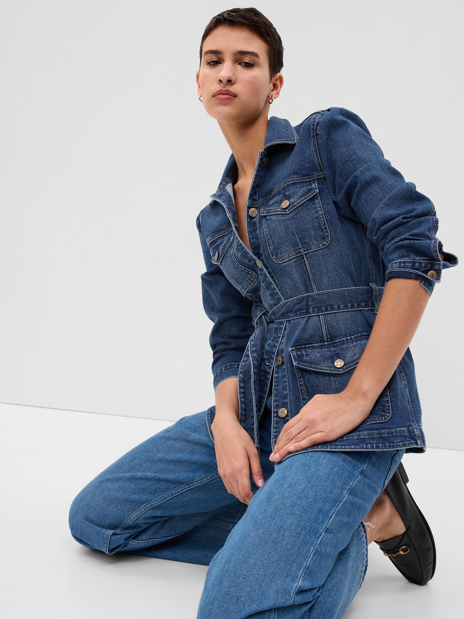 Belted Denim Utility Jacket with Washwell | Gap