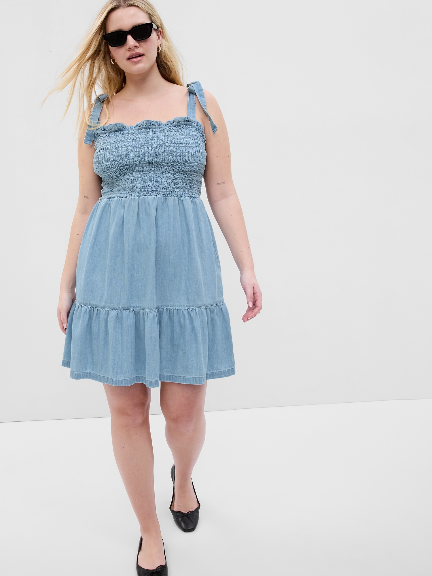 100% Organic Cotton Tie-Shoulder Smocked Mini Dress | Gap