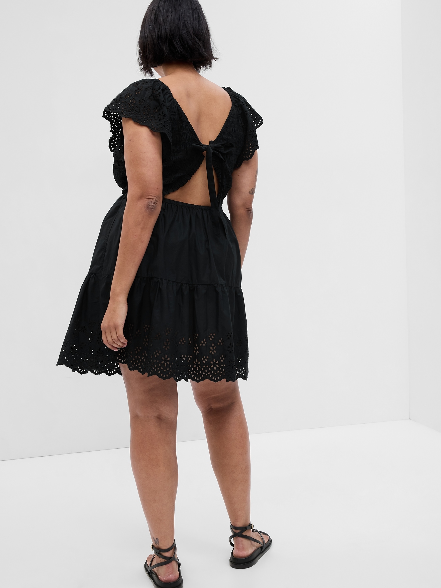 Flutter Sleeve Eyelet Mini Dress | Gap