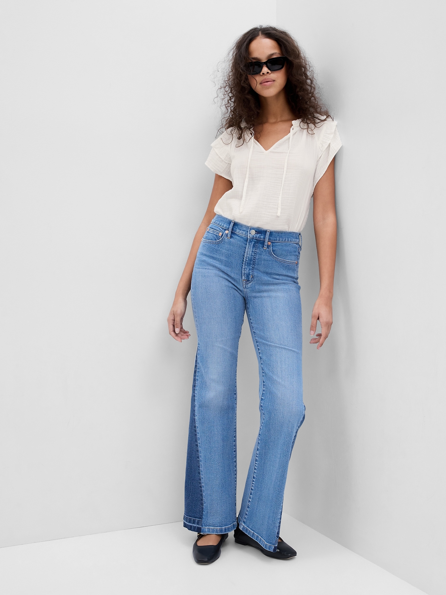 Crinkle Gauze Flutter Sleeve Top | Gap