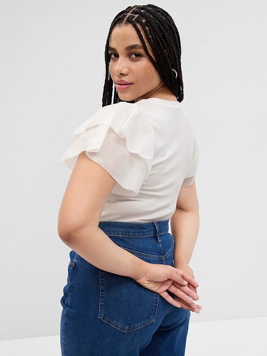 Mini Rib Ruffle Sleeve T-Shirt | Gap