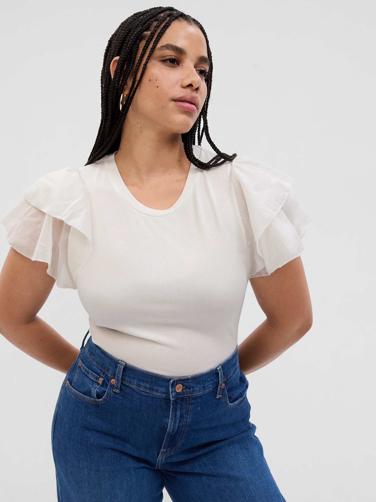 Mini Rib Ruffle Sleeve T-Shirt | Gap