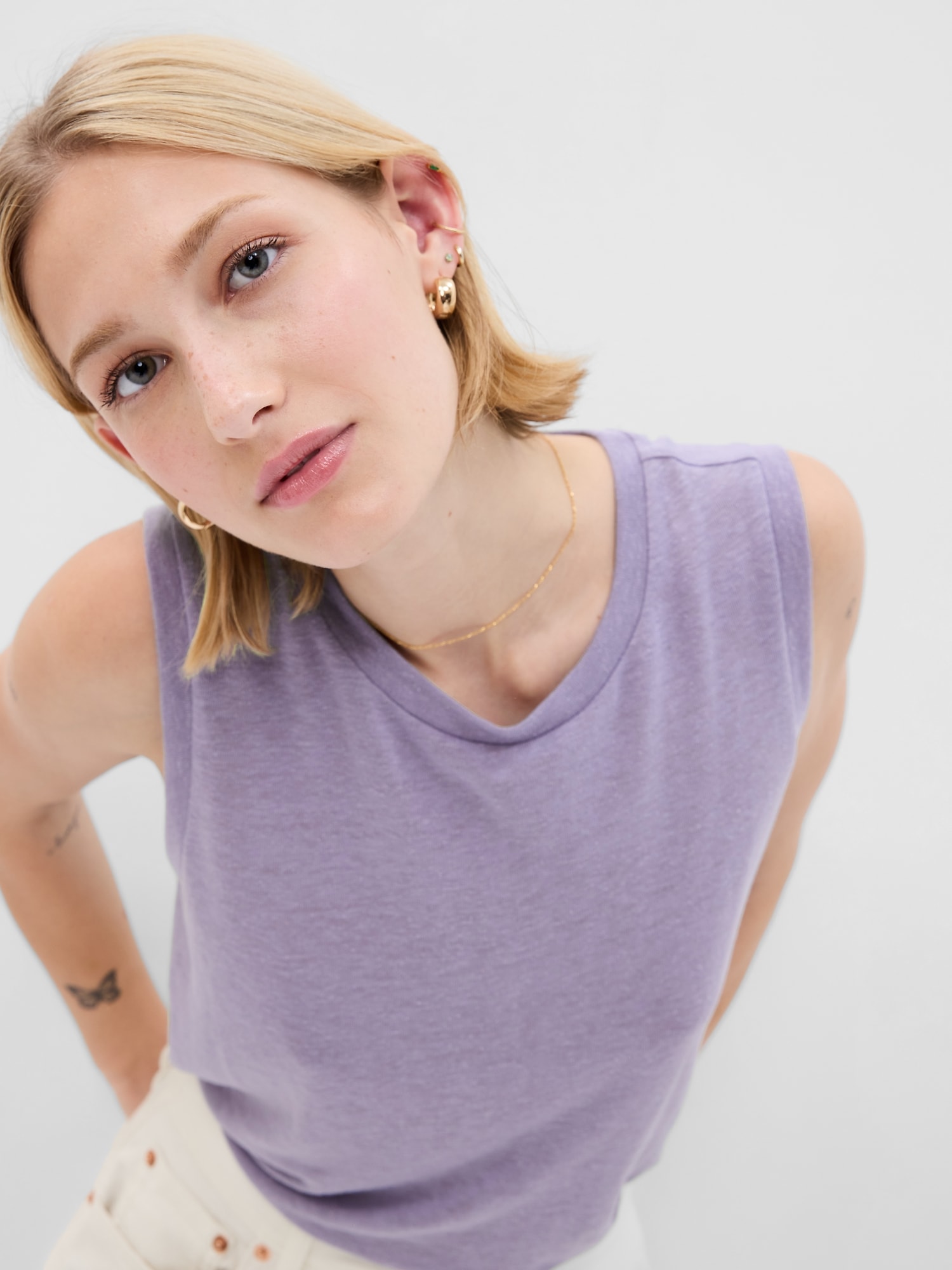 Linen-Blend Shell Tank Top | Gap