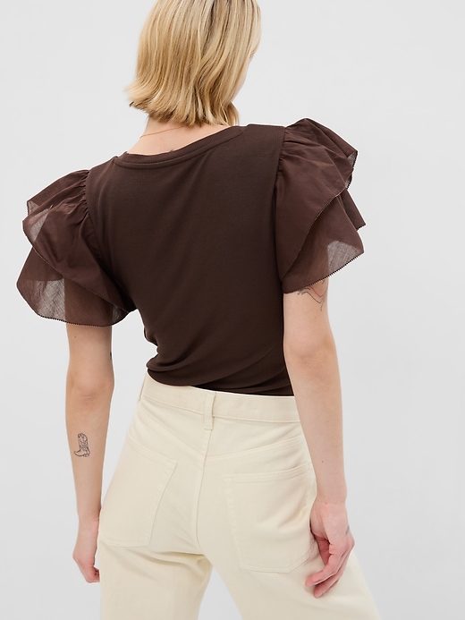 Mini Rib Ruffle Sleeve T-Shirt | Gap