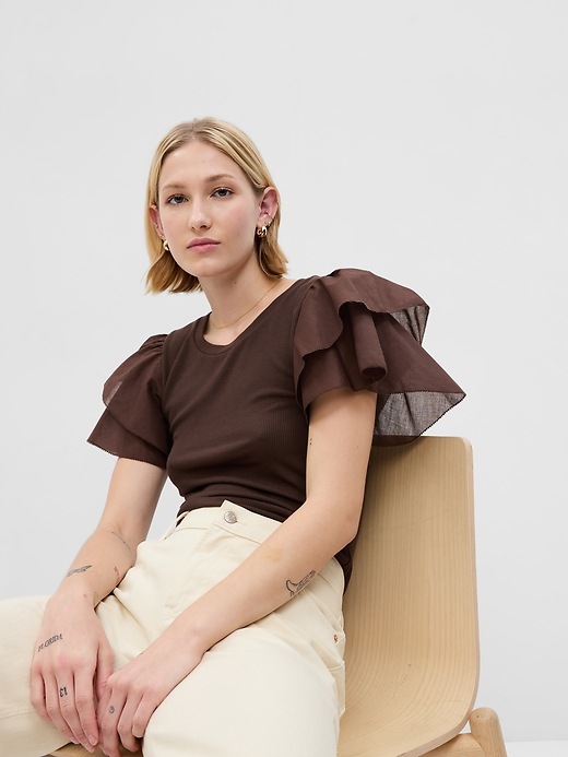 Mini Rib Ruffle Sleeve T-Shirt | Gap