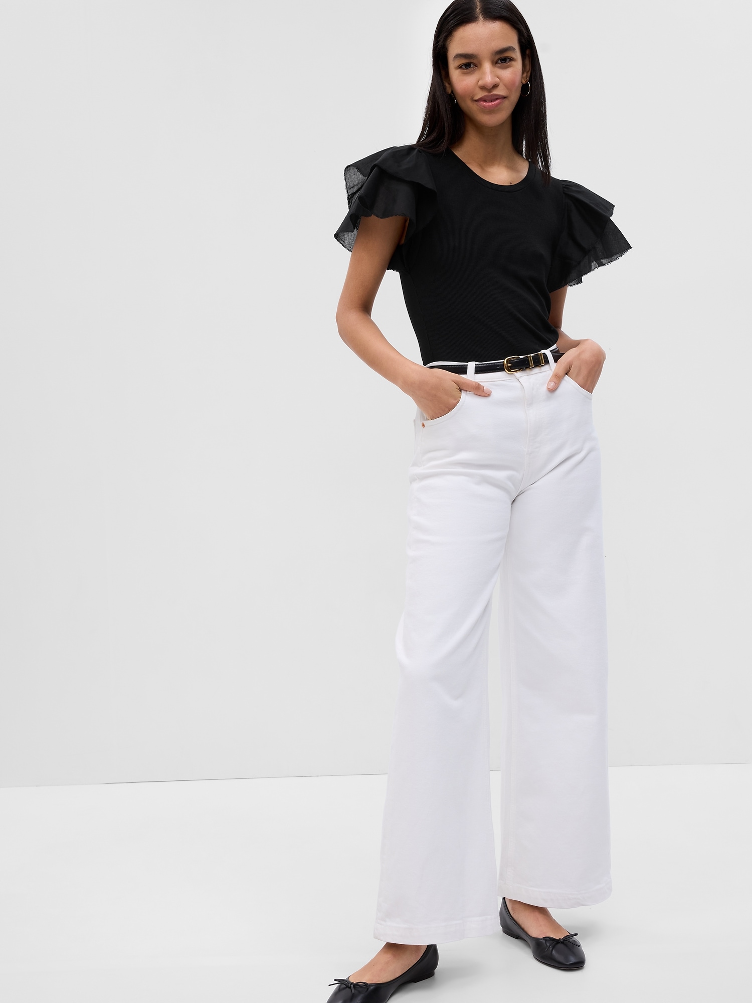 Mini Rib Ruffle Sleeve T-Shirt | Gap