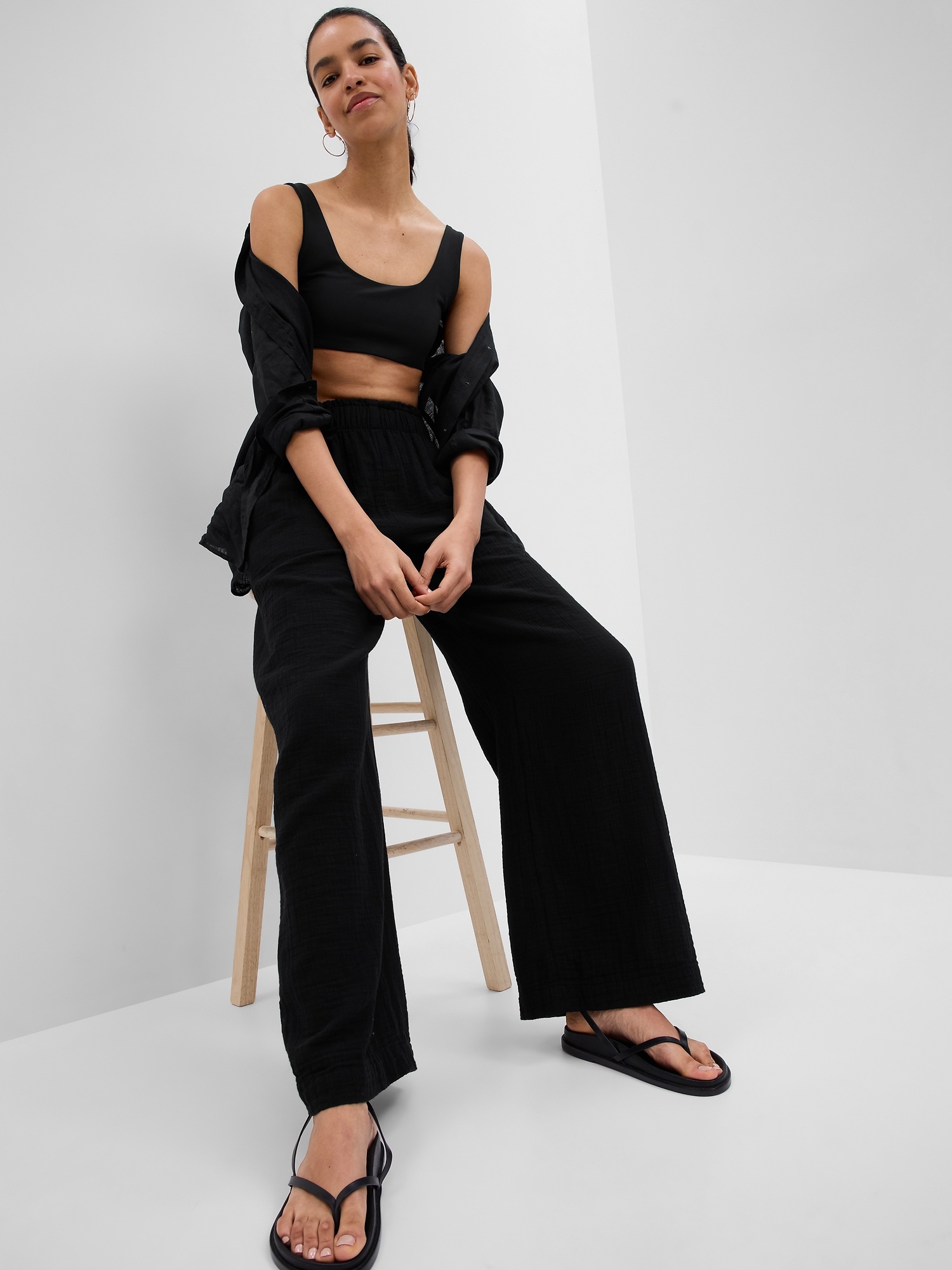 Crinkle Gauze Wide-Leg Pants | Gap
