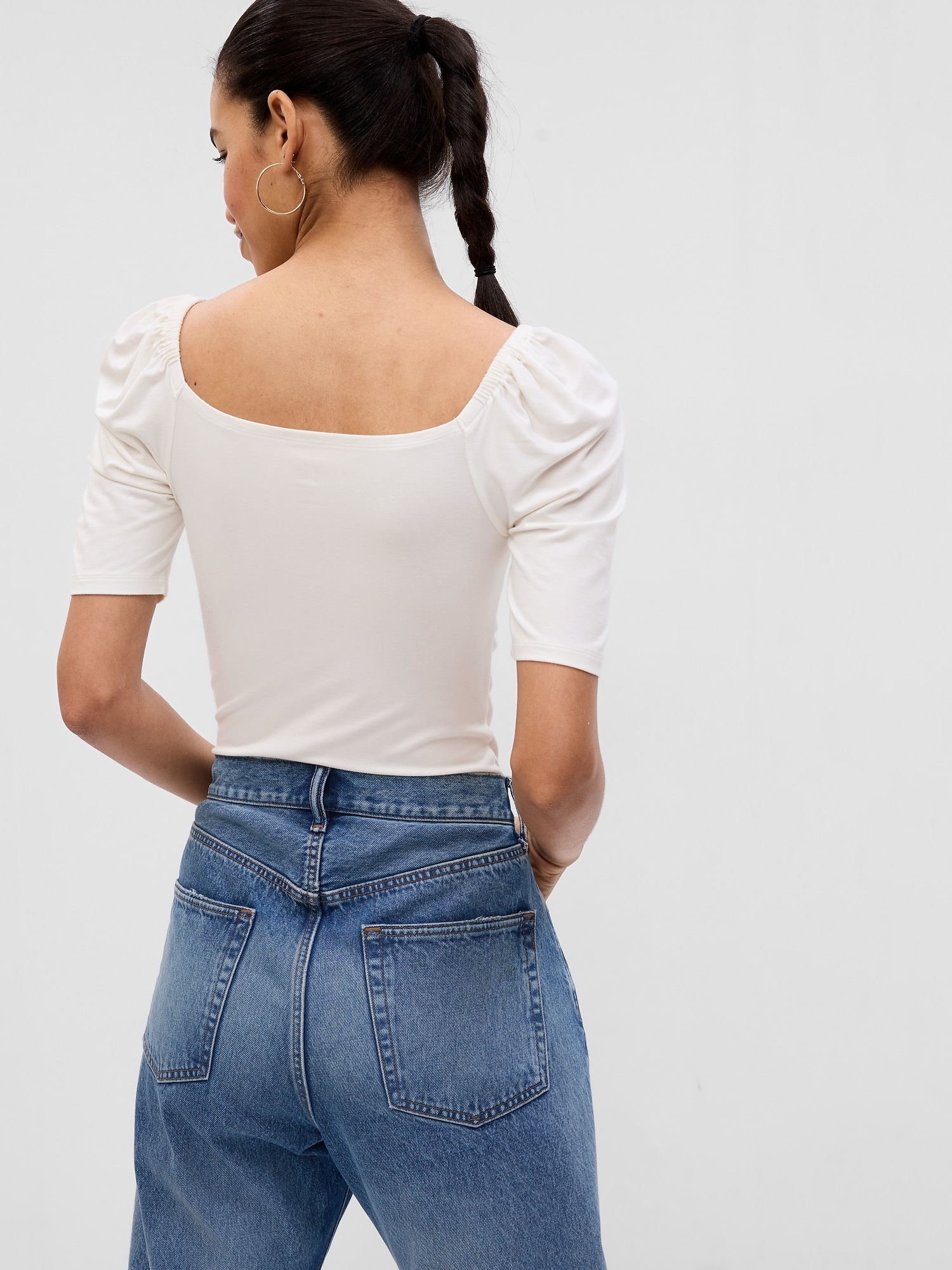 Puff Sleeve Ruched T Shirt Gap