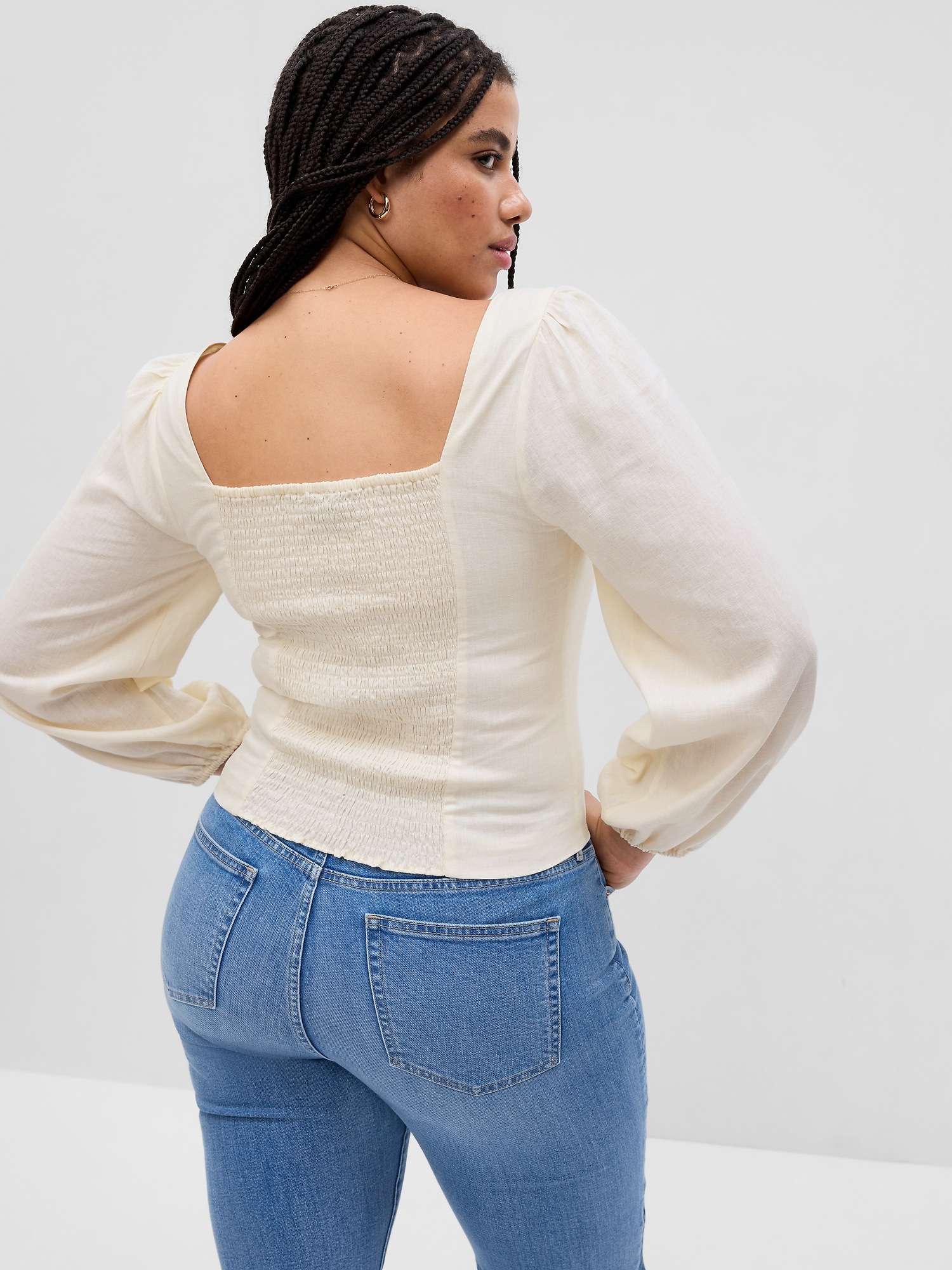 Linen-Blend Puff Sleeve Top | Gap