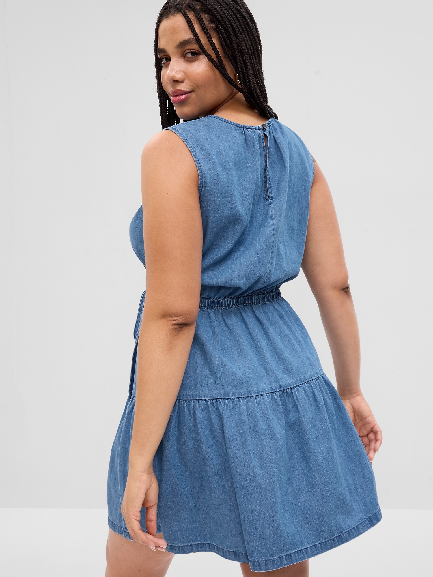 Denim Side-Tie Cutout Mini Dress with Washwell | Gap