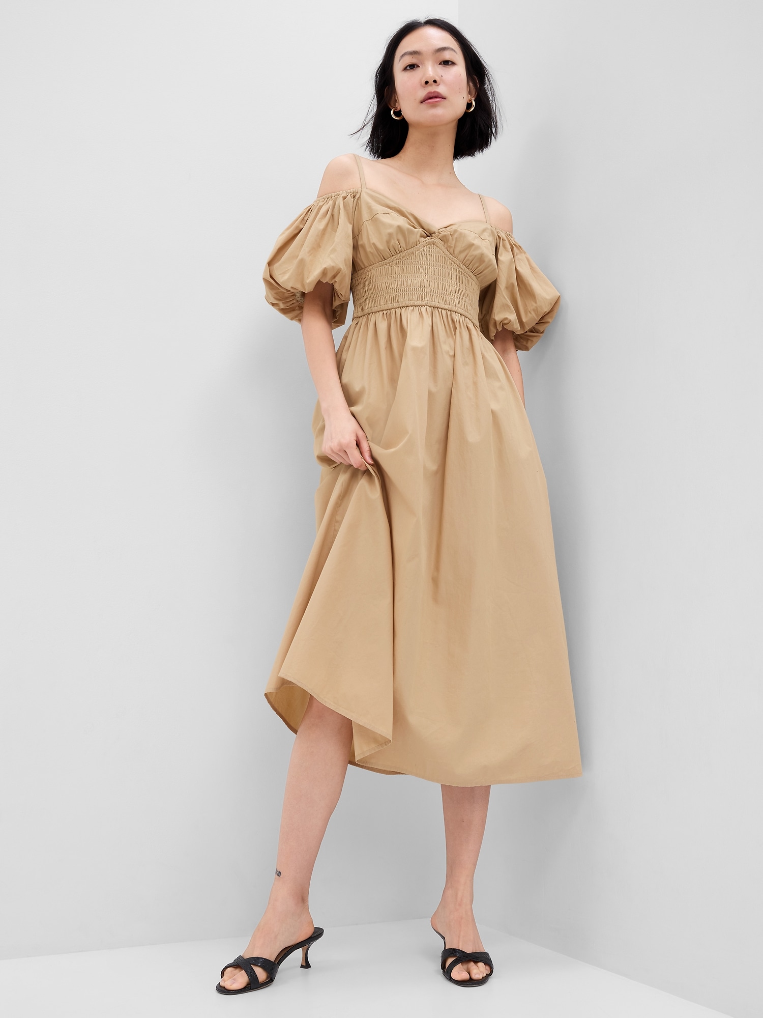 Off Shoulder Puff Sleeve Maxi Dress Gap